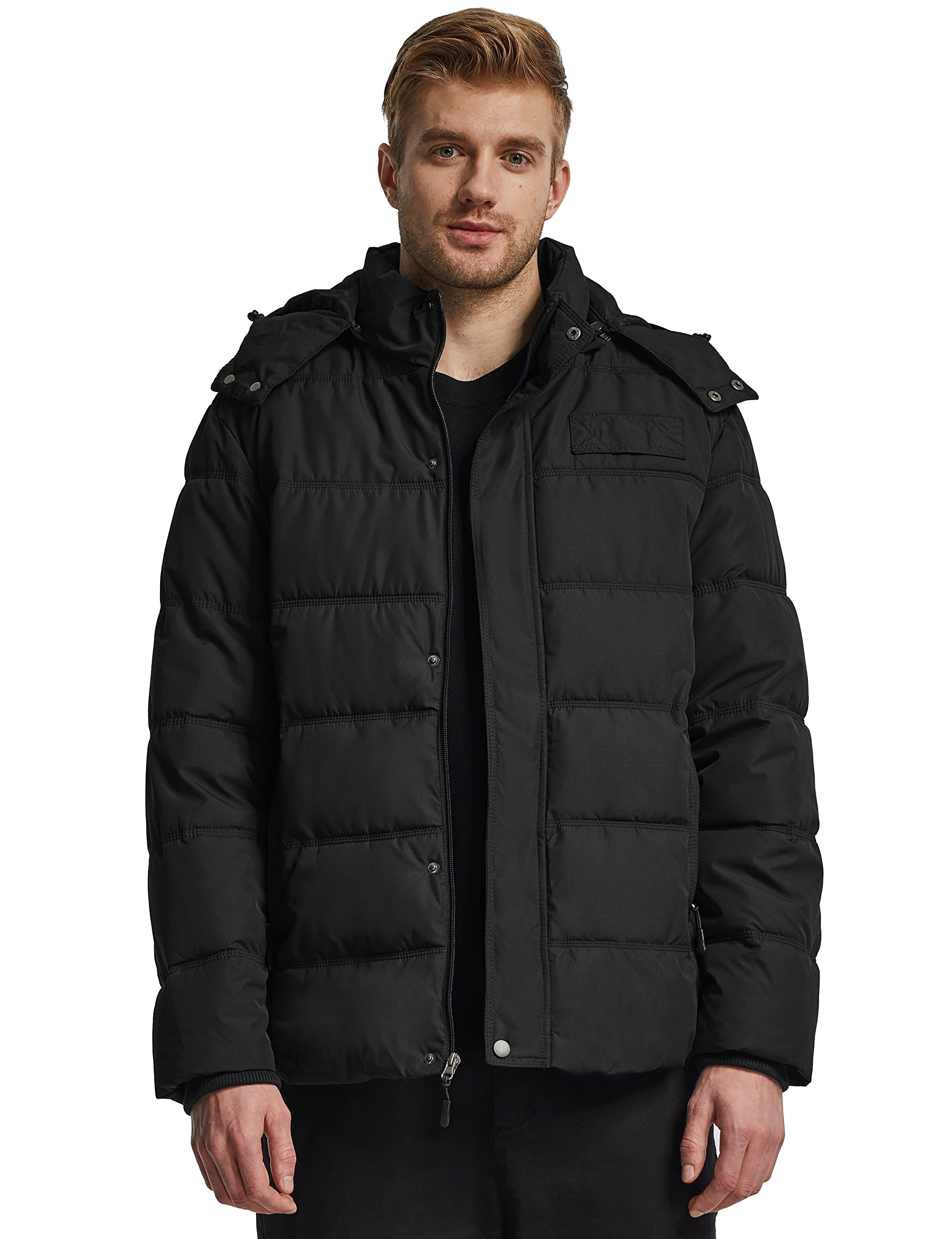 wantdo Men's Winter Thicken Puffy Coat Puffer Jacket with Removable Hood (Black, X-Large)
