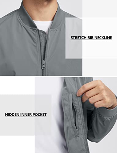 Pudolla Men's Bomber Jackets With 5 Pockets Lightweight Windbreaker Jackets For Men Outwear Casual Jacket Coat for Golf(dark grey L)