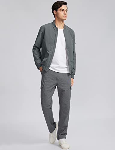 Pudolla Men's Bomber Jackets With 5 Pockets Lightweight Windbreaker Jackets For Men Outwear Casual Jacket Coat for Golf(dark grey L)