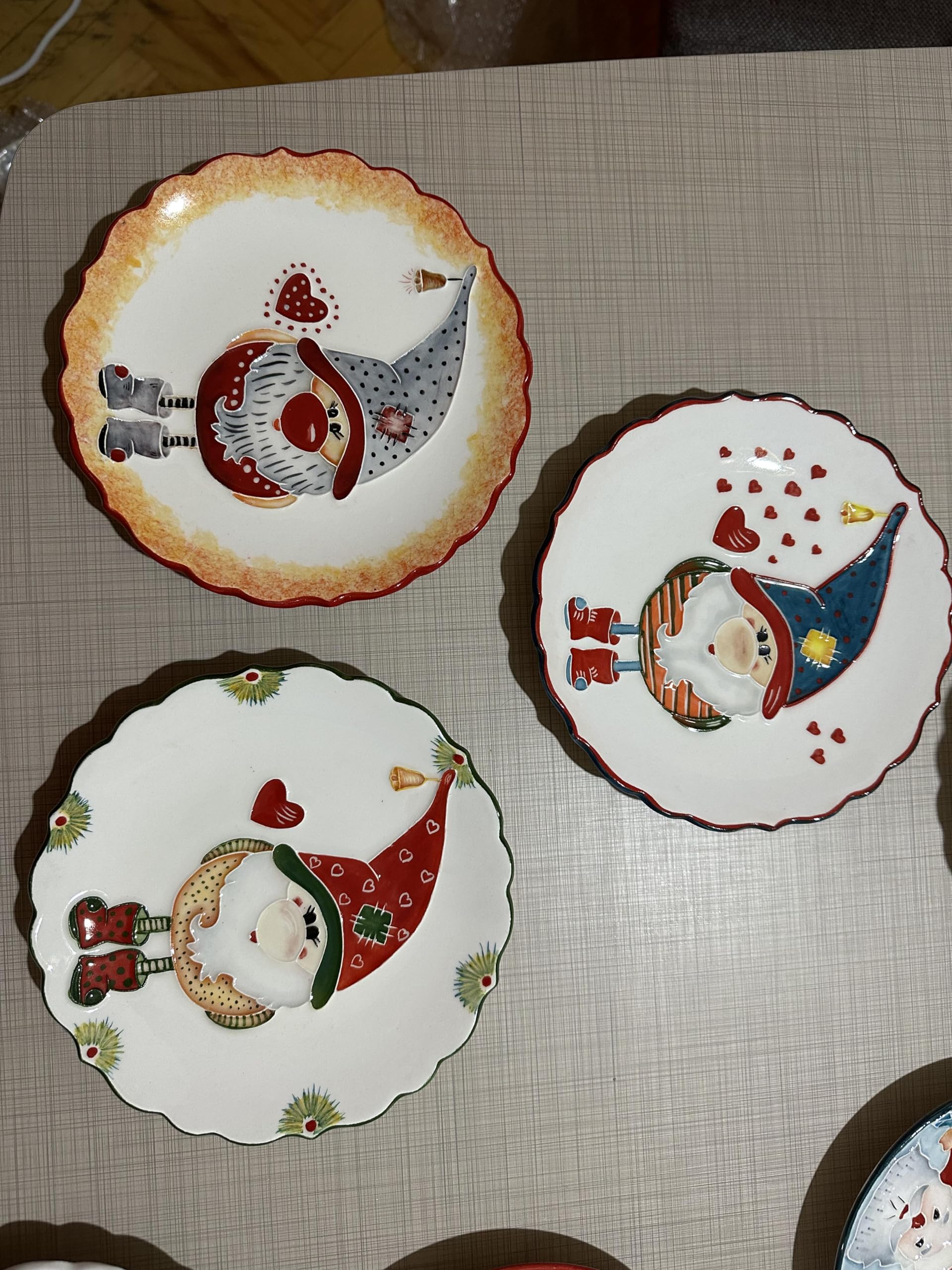 Anka Handcrafts - Christmas Home Decors - Santa's Dwarves - Handmade & Handpainted Ceramic Plates with Unique Embossed Surface β w Navy Int. Velvet Case β Christmas for Homes 760