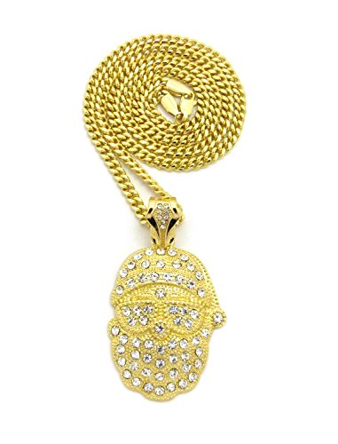 Fashion 21 Iced Out Santa Face Inspired Pendant 18", 20",24" Various Chain Necklace in Gold Color Plated (3mm 20" Cuban Chain)