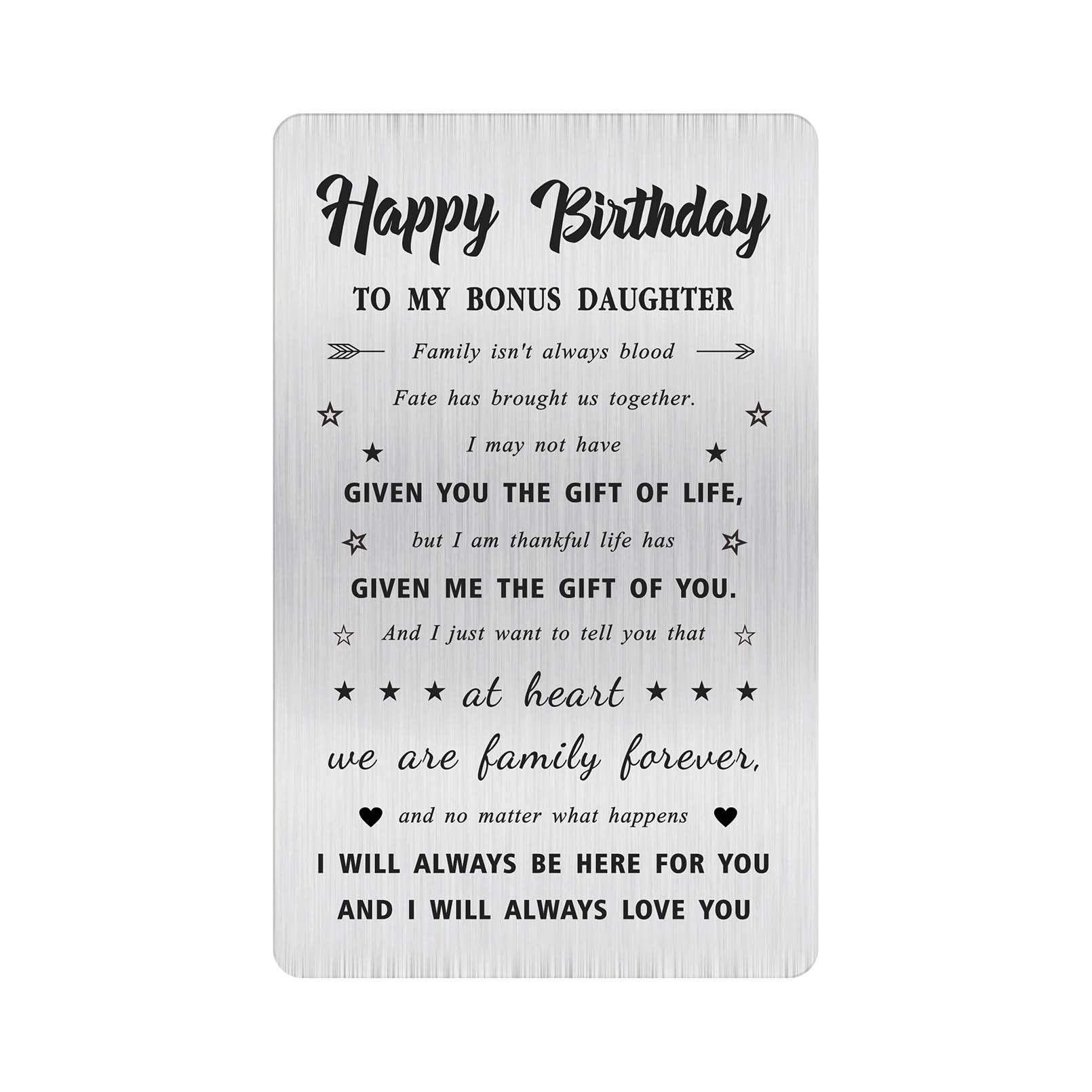Alotozo Stepdaughter Birthday Card, Happy Birthday Gifts to My Bonus Daughter, Stepdaughter Bday Engraved Wallet Card Inserts