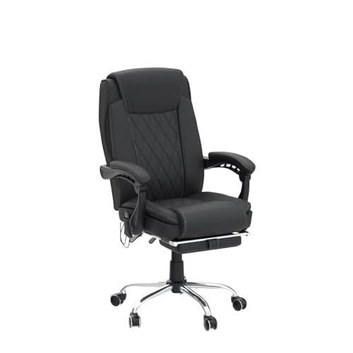 HOMREST 6-Point Massage Office Chair,Heated Executive Chair,Ergonomic Home Office Desk Chair,PU Leather with Retractable Footrest,Adjustable Armrest & Head Support(Black)
