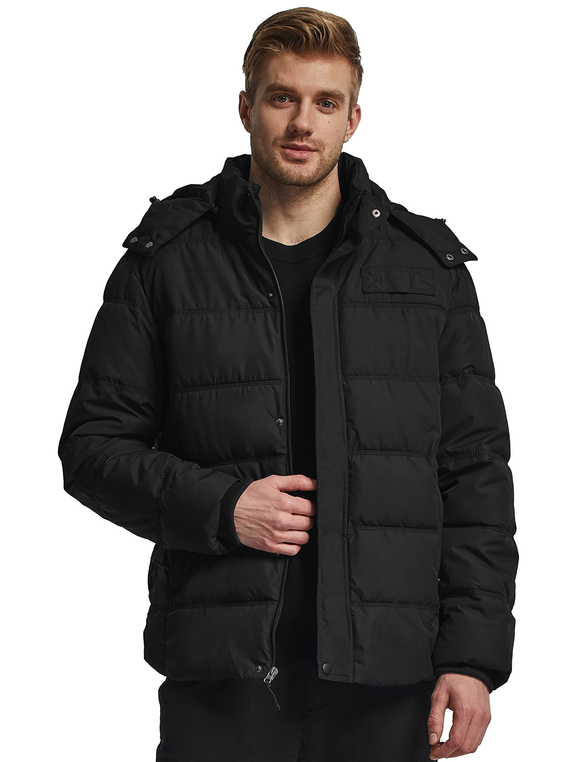 wantdo Men's Winter Thicken Puffy Coat Puffer Jacket with Removable Hood (Black, X-Large)