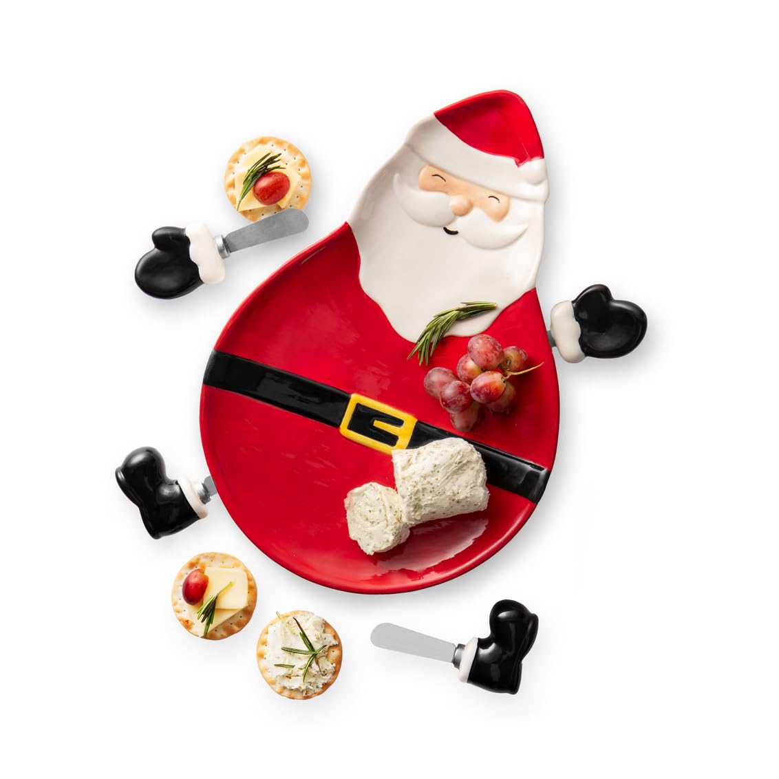 Godinger Dinner Plate, Dinner Dish, Dinnerware Set, Holiday Plate, Santa Dish with 4 Knives