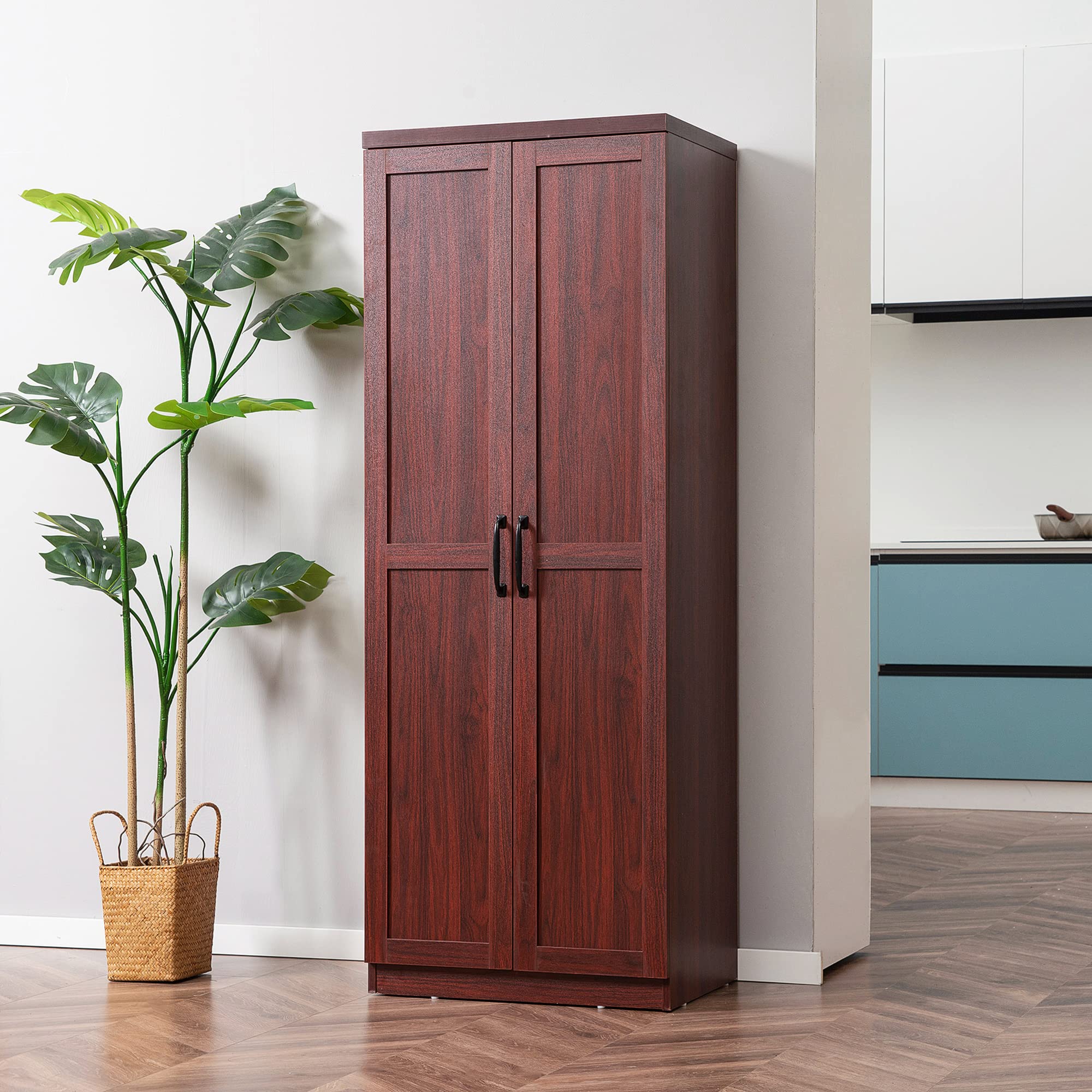 HOMCOM 63" 2-Door Kitchen Pantry, Freestanding Storage Cabinet with 5-Tier Shelving and 2 Adjustable Shelves for Dining Room, Espresso