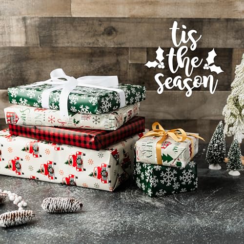 Christmas Wrapping Paper Sheets- 20 Precut Sheets Christmas Gift Wrap Paper- Christmas Paper Wrapping Sheets (30"x20")- 4 Unique Patterns of Holiday Wrapping Paper, 20 Sheets