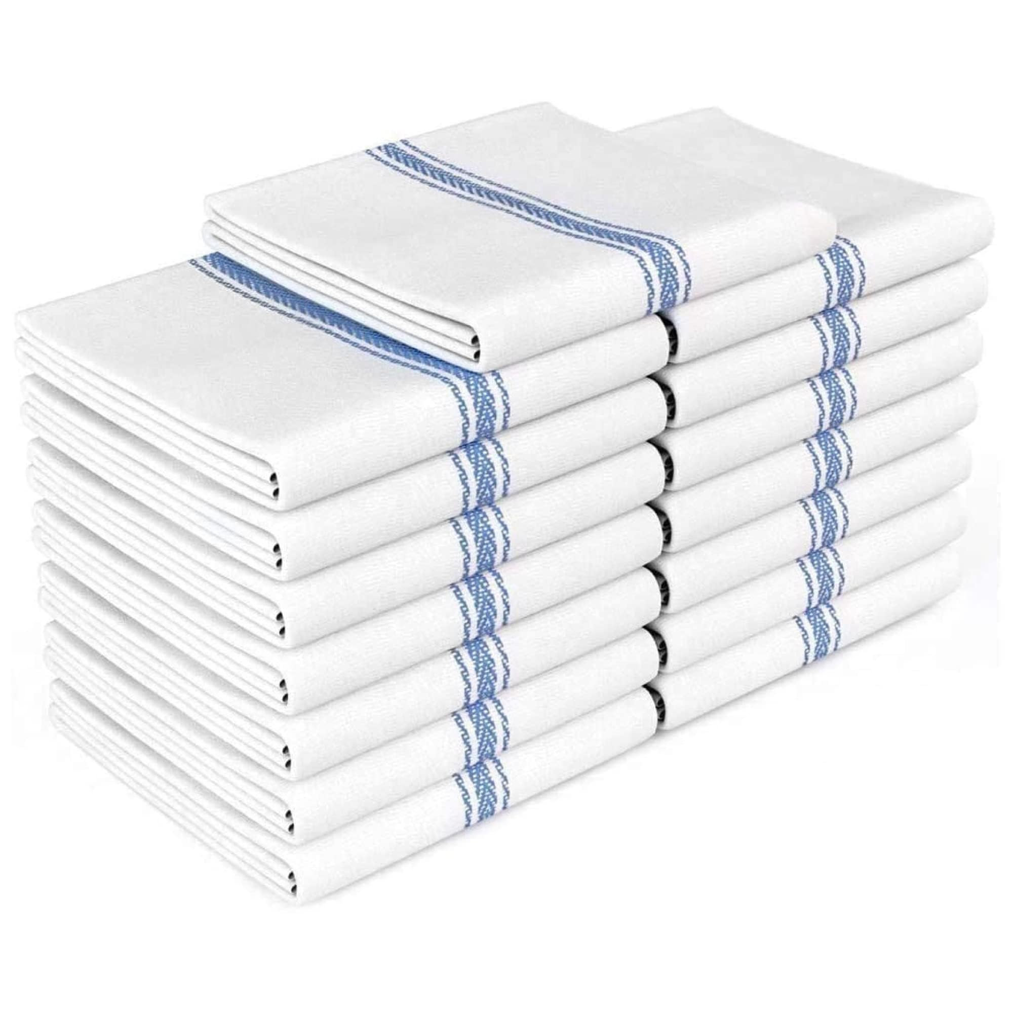Zeppoli Classic Kitchen Towels - 15 Pack - 14" x 25" - 100% Natural Cotton Kitchen Dish Towels - Reusable Cleaning Cloths - Blue Tea Towels - Super Absorbent - Machine Washable Hand Towels