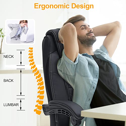 HOMREST 6-Point Massage Office Chair,Heated Executive Chair,Ergonomic Home Office Desk Chair,PU Leather with Retractable Footrest,Adjustable Armrest & Head Support(Black)
