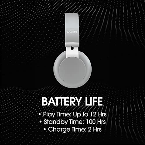 Coby Wireless On-Ear Headphones Bluetooth 5.0 Virtual Assistant Support Portable Folding with Microphone, Music and Call Controls, FM Radio, 6 Hour Battery Life, 33 Feet / 10 Meter Range (Silver)