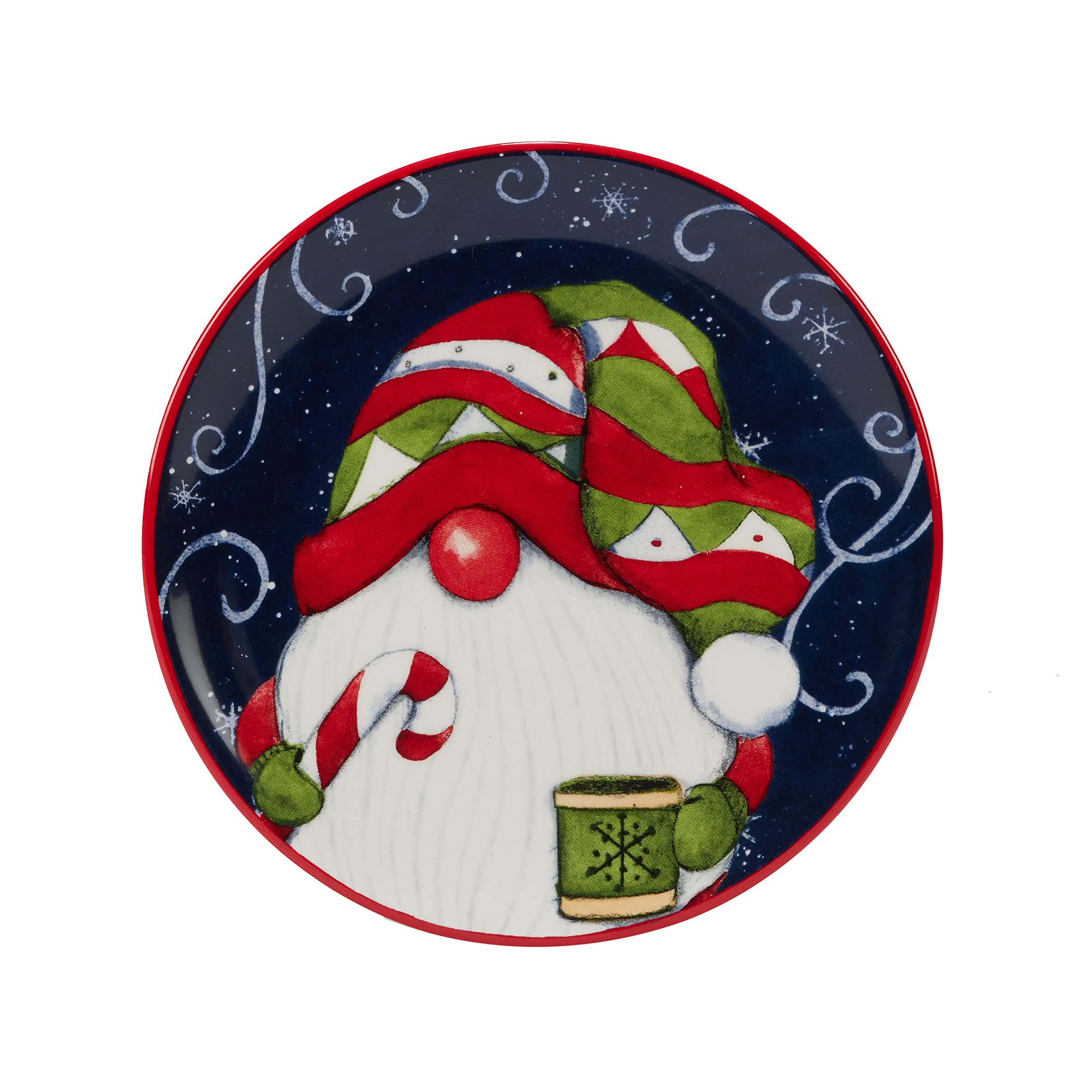 Certified International Holiday Magic Gnomes 6" Canape/Luncheon/Snack Plates, Multicolor, Small, Set of 4