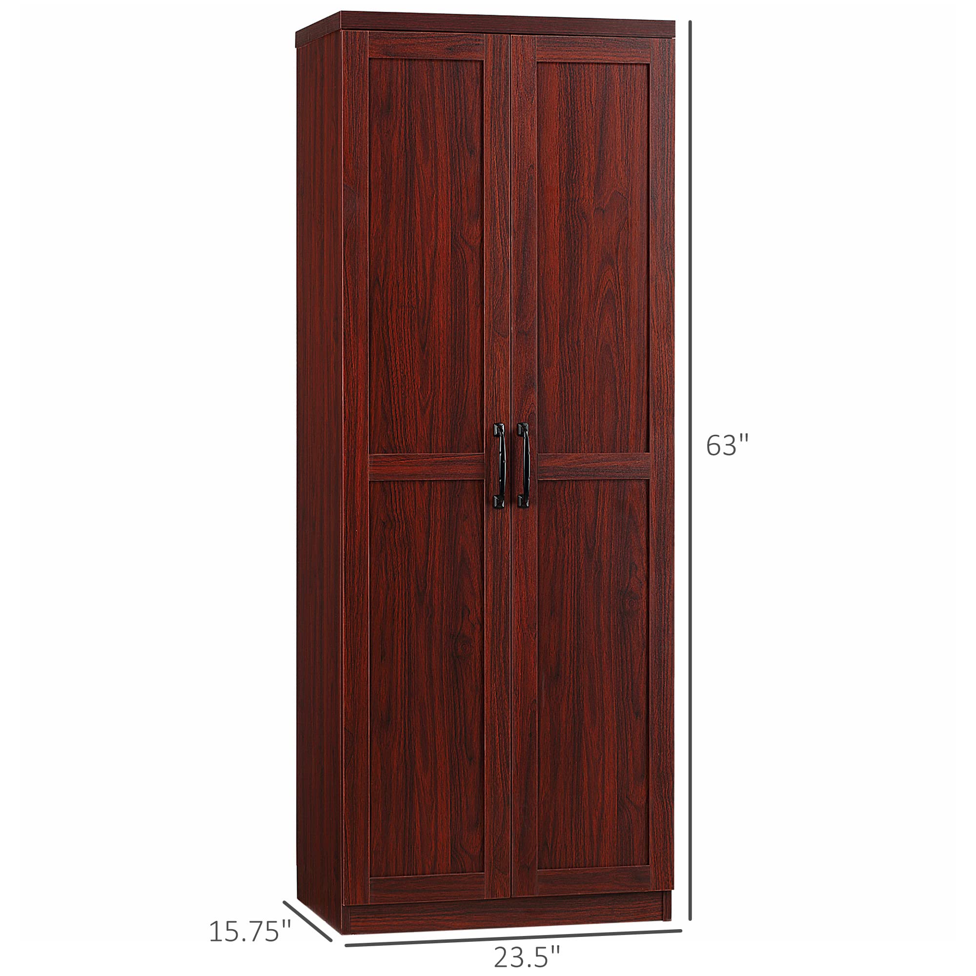 HOMCOM 63" 2-Door Kitchen Pantry, Freestanding Storage Cabinet with 5-Tier Shelving and 2 Adjustable Shelves for Dining Room, Espresso