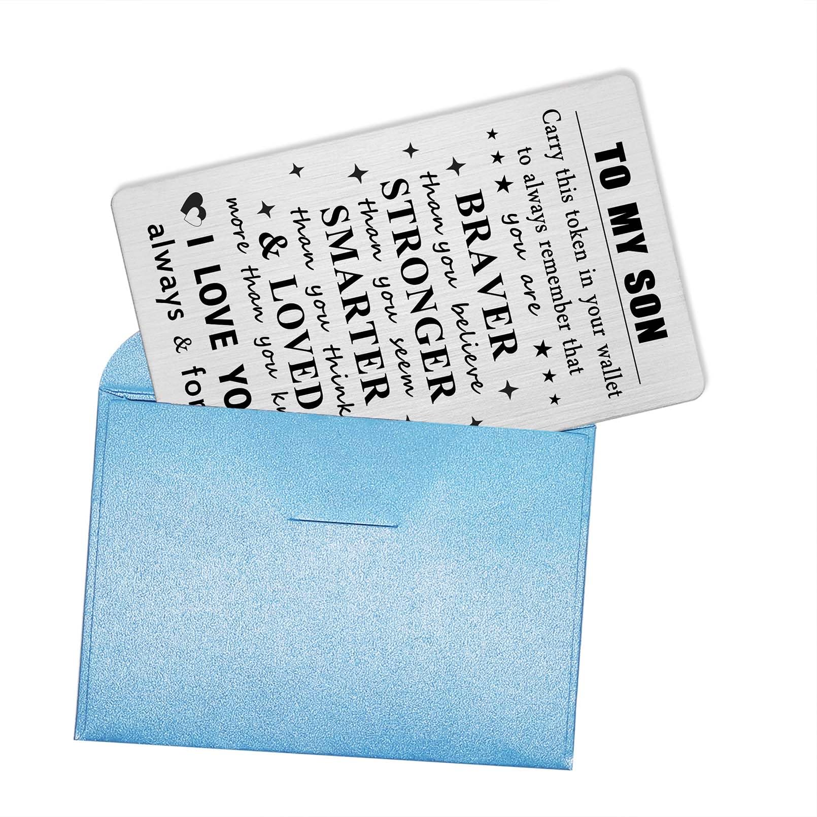 HLQYMZ Son Fathers Day Birthday Card Gifts from Mom Dad - Best Son Gift Idea - Son Birthday Wedding Engraved Wallet Card for Little Boy