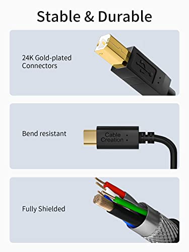 CableCreation USB B to USB C Printer Cable 6.6 FT, USB C to USB B Printer Cable for MacBook Pro, Air, USB C MIDI Cable for Yamaha Casio Digital Piano MIDI Controller DJ Controller, 2M Black