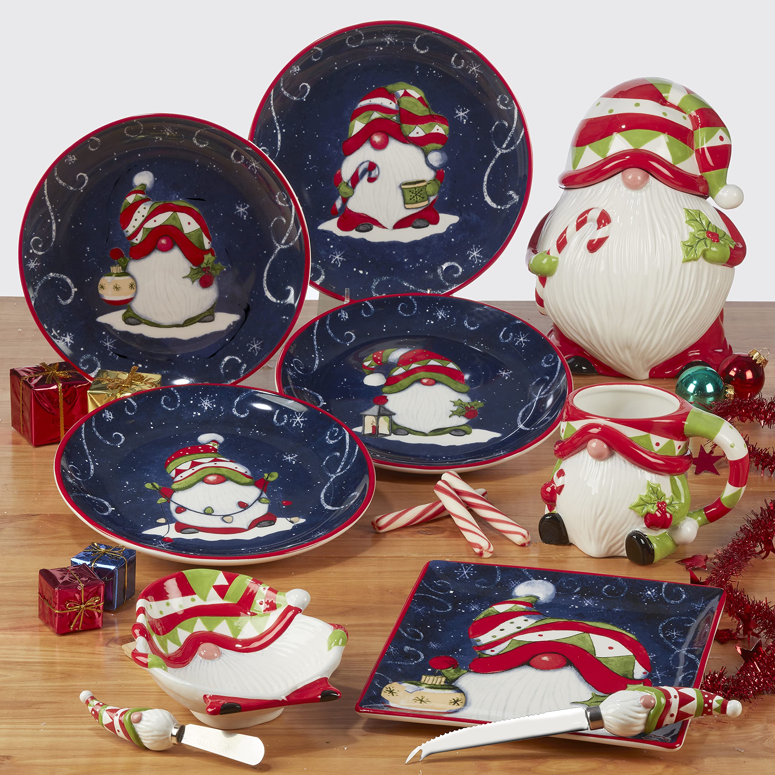 Certified International Holiday Magic Gnomes 6" Canape/Luncheon/Snack Plates, Multicolor, Small, Set of 4