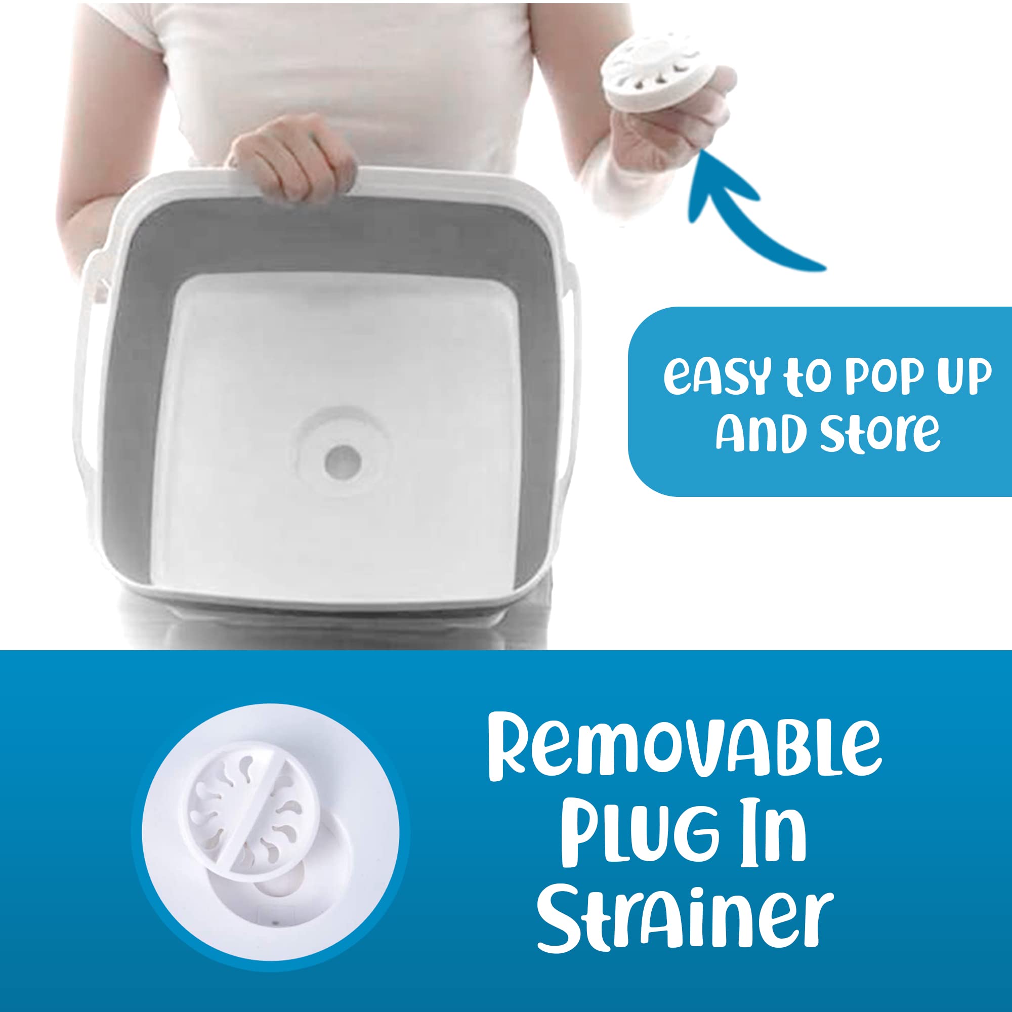 Home Spirit Collapsible Sink, Portable Dish Pan, Wash Basin Tub for Dish, Fruits, Vegetables, Textiles, Cloths, Beverages, Integrated Handle, Plug and Strainer, 9L Capacity