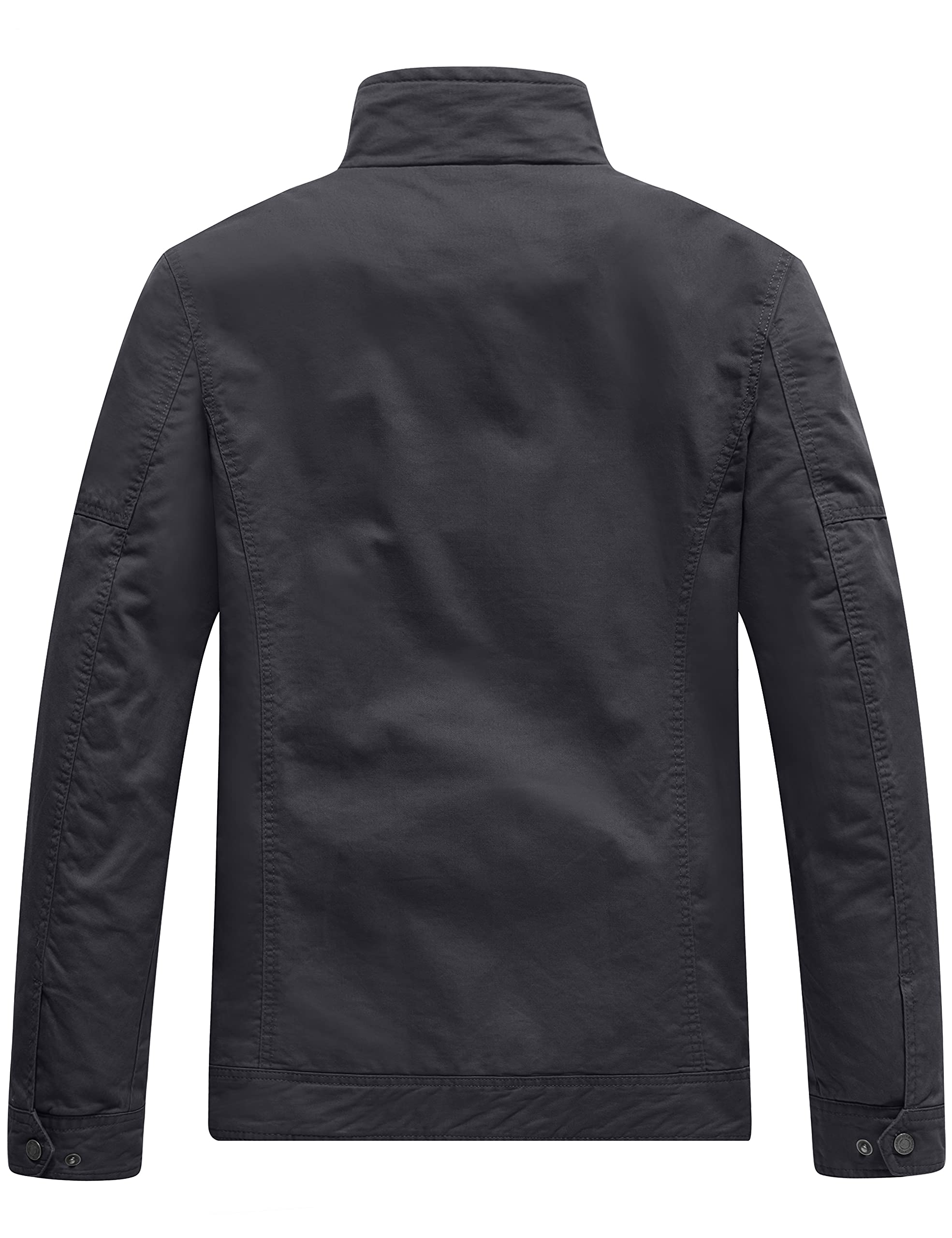 WenVen Men's Washed Cotton Military Jacket (Grey, Medium)