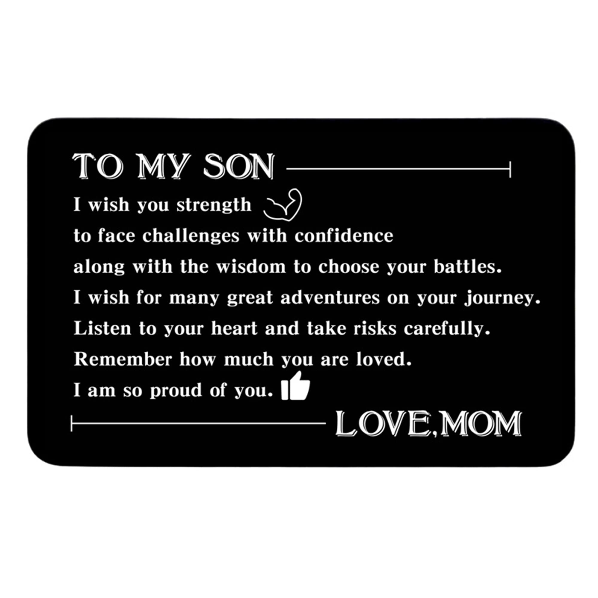 Jstud Wallet Card To Son from Mom Son Birthday Gifts Inspiratioanl Engraved Wallet Insert Card for Son