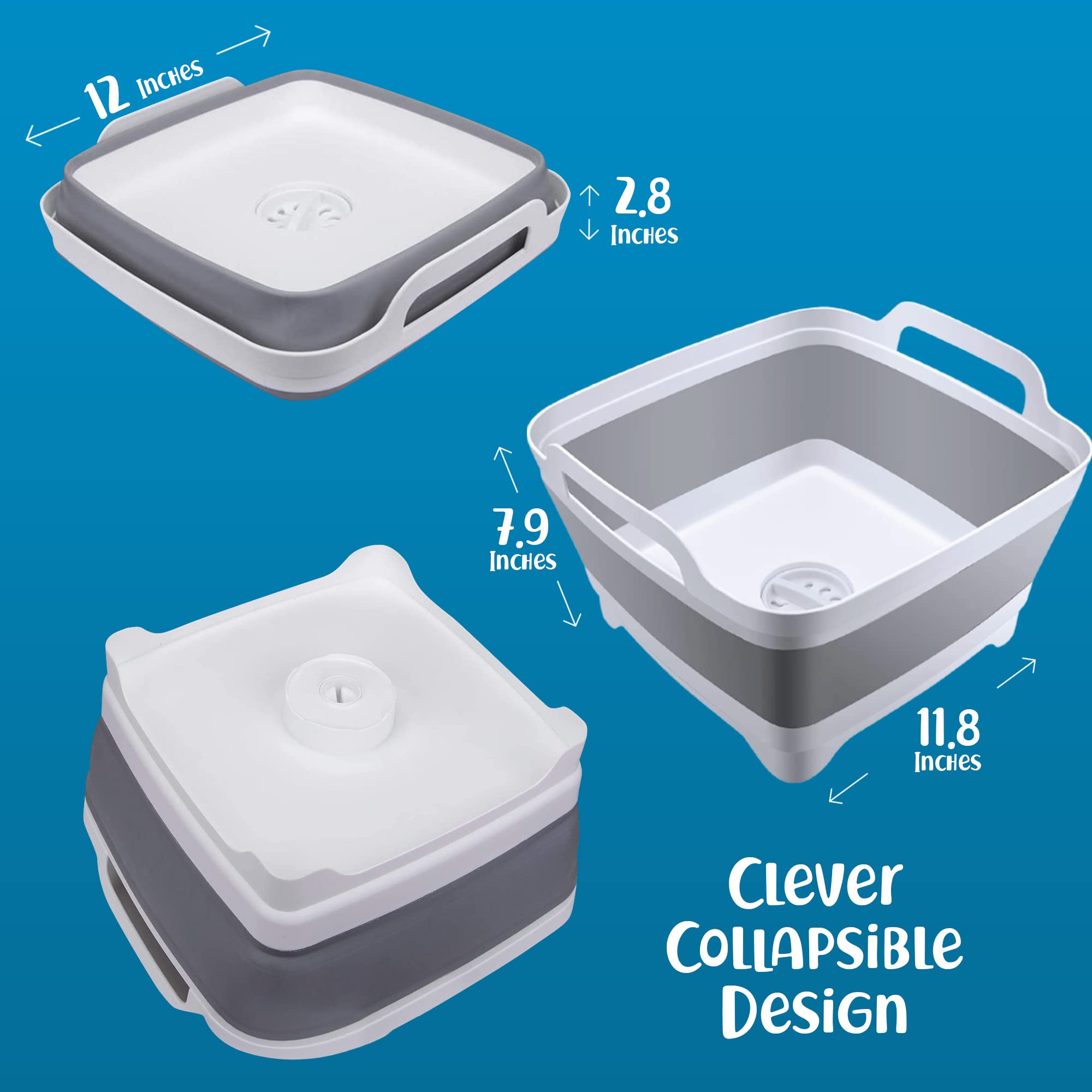 Home Spirit Collapsible Sink, Portable Dish Pan, Wash Basin Tub for Dish, Fruits, Vegetables, Textiles, Cloths, Beverages, Integrated Handle, Plug and Strainer, 9L Capacity