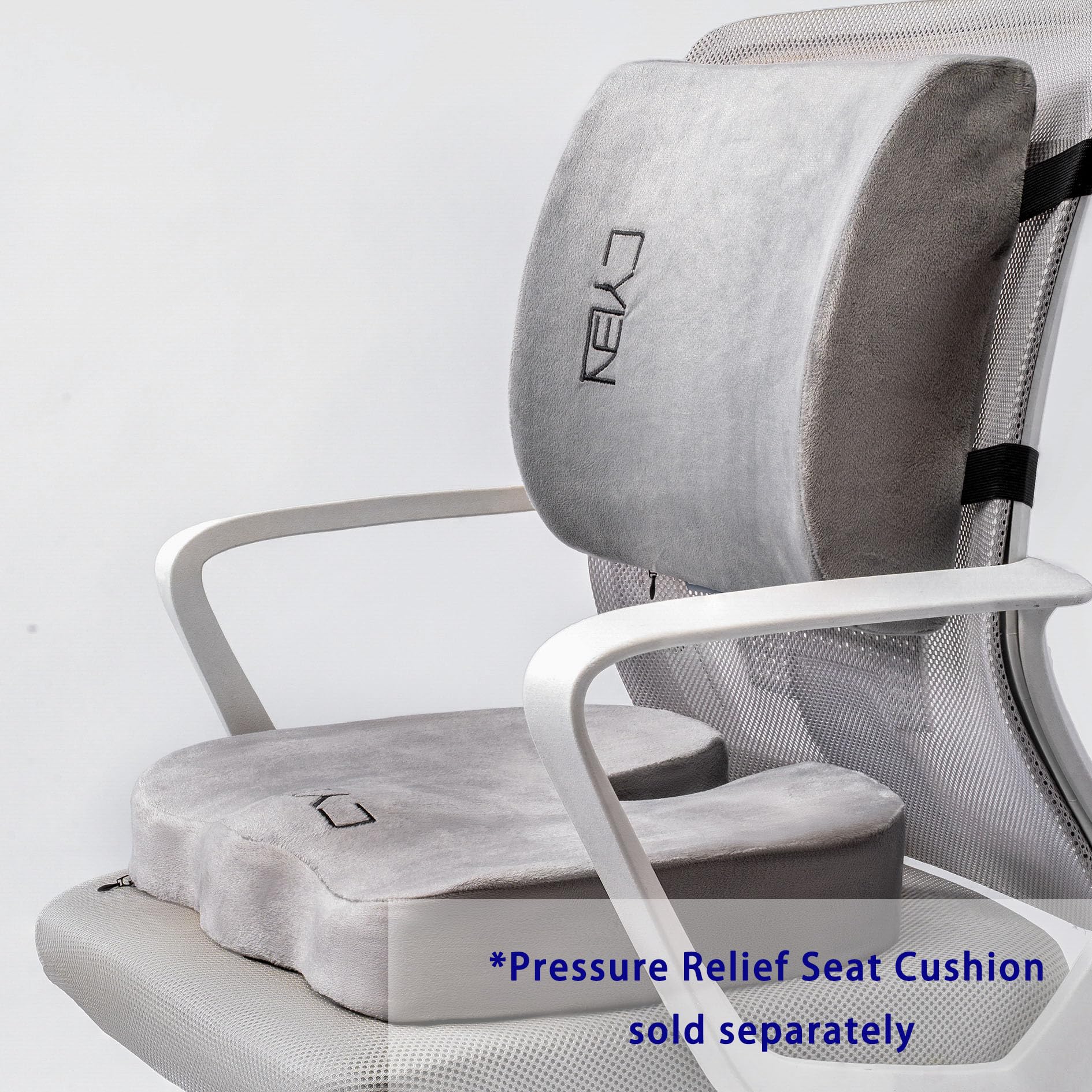 CYLEN Gel Infused Memory Foam Back Cushion Lumbar Support Pillow for Office Chair, Car & Wheelchair - Adjustable Double Strap & 3D Washable Cover (Grey)