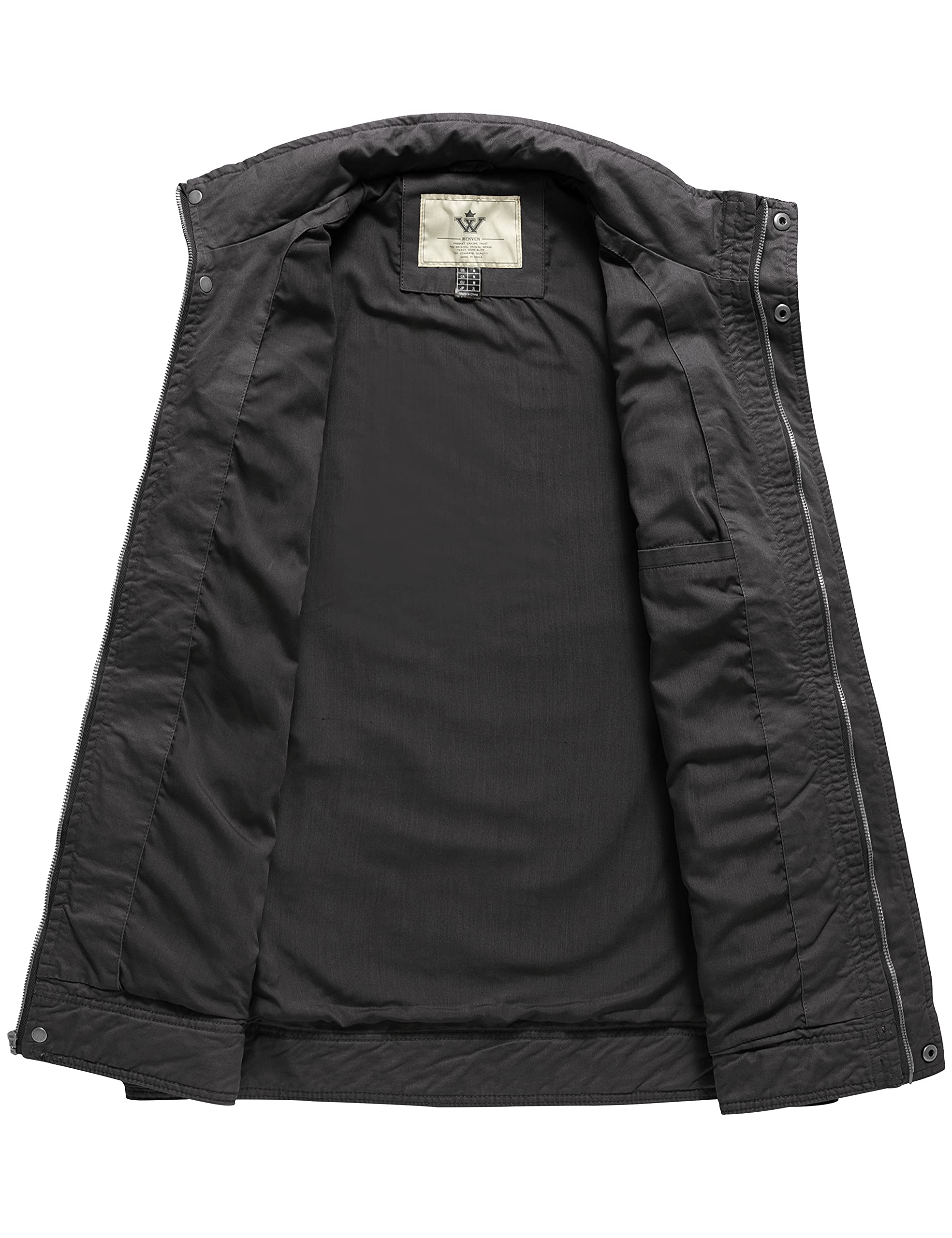 WenVen Men's Washed Cotton Military Jacket (Grey, Medium)