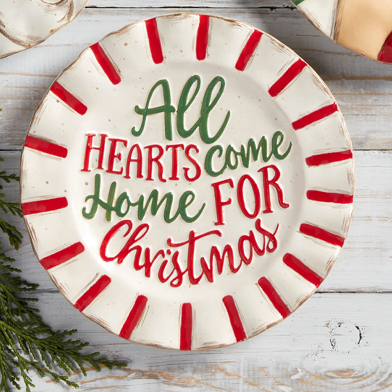 Mud Pie Farmhouse Christmas Salad Plate, All Hearts, 8" dia