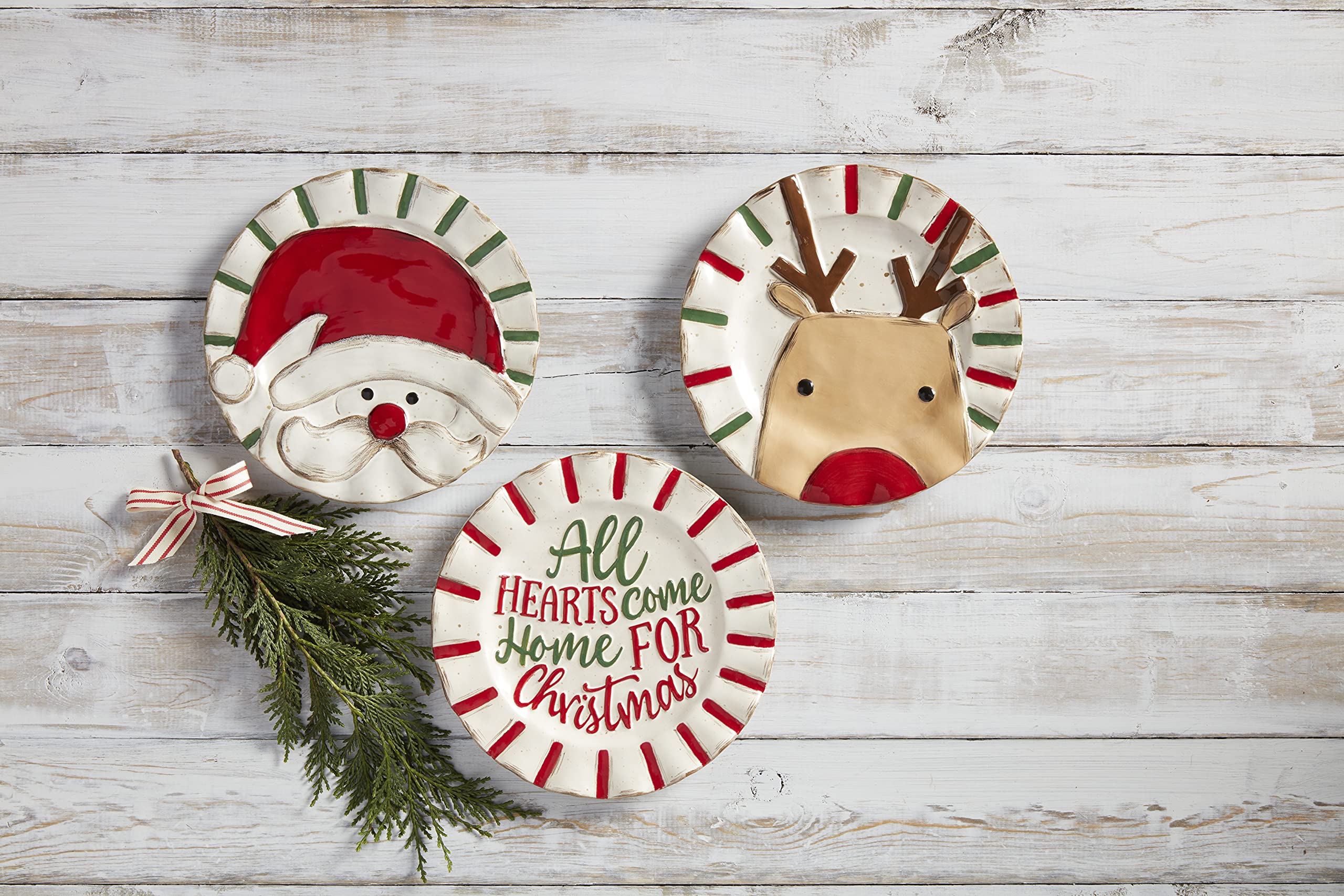 Mud Pie Farmhouse Christmas Salad Plate, All Hearts, 8" dia