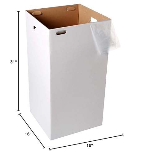 One Earth Disposable and Reusable Corrugated Cardboard Trash Cans- Bundle of 10 Self Locking Trash Boxes (White) + 20 Trash Bags: 40 Gallons