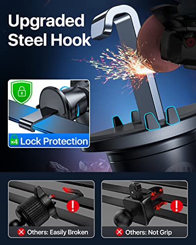 【Military-Grade】Car Phone Holder,【Strongest & Longest Steel-Hook】Car VentMount, Handsfree360° Adjustable AutomobileCradle AirClip Stand for iPhone 15 14 13 12 Pro Max Samsung Universal, Dark Blue