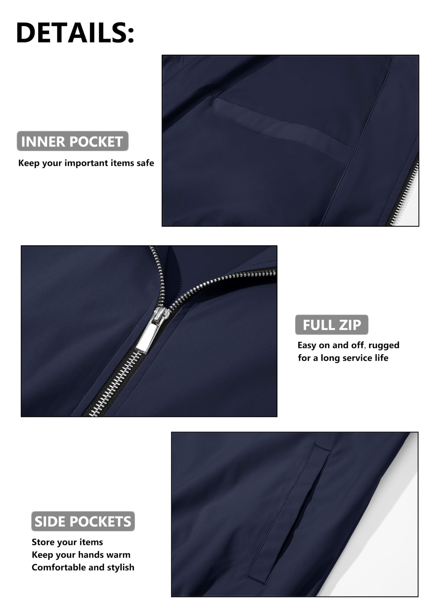 MAGCOMSEN Mens Lightweight Jackets Bomber Jacket Full Zip Light Windbreaker Casual Stylish Golf Jackets Navy 2XL