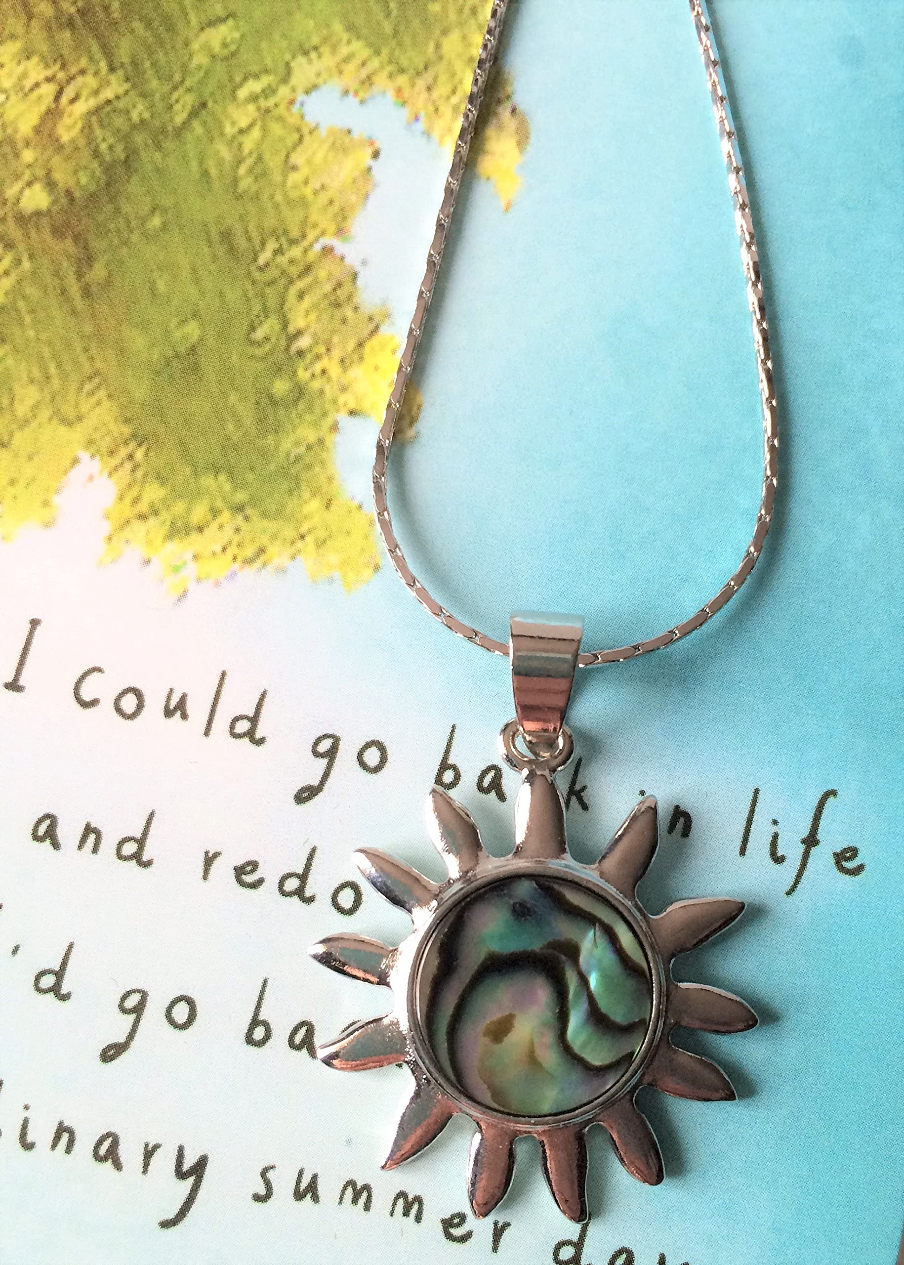 Smiling Wisdom - Sun Heartfelt Ordinary Summer Day Greeting Card and Sun Keepsake Gift Set - Woman, Daughter, Granddaughter, Sister - Blue Green Abalone Sun
