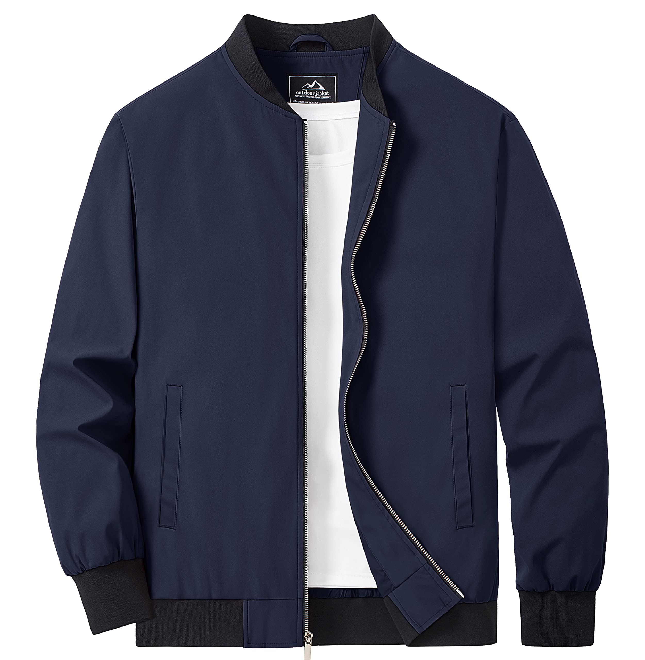 MAGCOMSEN Mens Lightweight Jackets Bomber Jacket Full Zip Light Windbreaker Casual Stylish Golf Jackets Navy 2XL