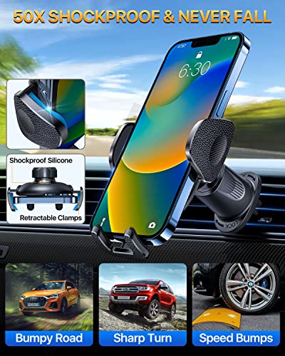 【Military-Grade】Car Phone Holder,【Strongest & Longest Steel-Hook】Car VentMount, Handsfree360° Adjustable AutomobileCradle AirClip Stand for iPhone 15 14 13 12 Pro Max Samsung Universal, Dark Blue