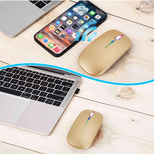 UrbanX 2.4GHz & Bluetooth Mouse, Rechargeable Wireless Mouse for Samsung Galaxy Tab S8+ Bluetooth Wireless Mouse for Laptop/PC/Mac/Computer/Tablet/Android RGB LED Gold