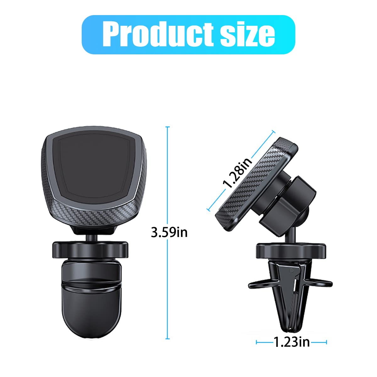 zipelo Car Phone Holder Mount, Magnetic Cell Phone Cradle for Air Vent and Dashboard, Universal Hands Free Suction Cup and Vent Clip, Auto Accessories for All iPhone, Samsung and More (Black)