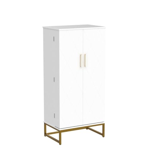 kepptory 51” Pantry Cabinets, White Freestanding Kitchen Pantry Storage Cabinet with Adjustable Shelves, Buffet Cupboards Storage Cabinet for Home Office Use, White + Gold