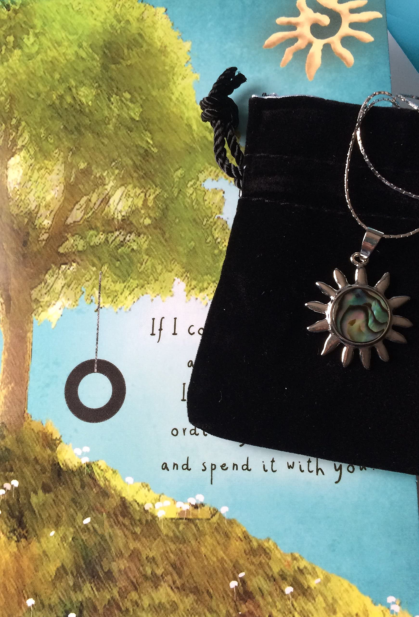 Smiling Wisdom - Sun Heartfelt Ordinary Summer Day Greeting Card and Sun Keepsake Gift Set - Woman, Daughter, Granddaughter, Sister - Blue Green Abalone Sun