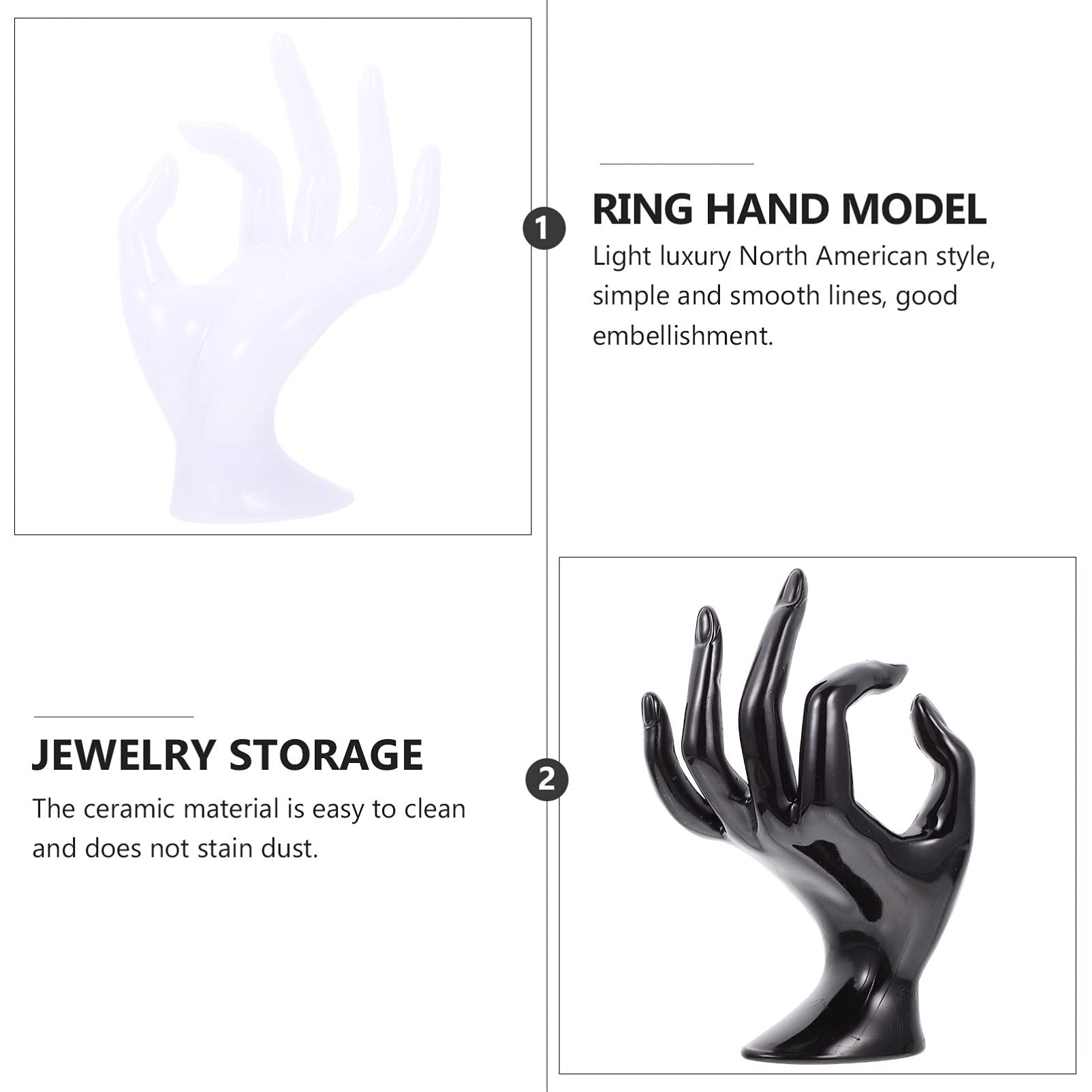 Cabilock 2pcs Gesture Hand Model Display Stands Jewelry Showing Rack Decorative Necklace Holders Plastic Black/white