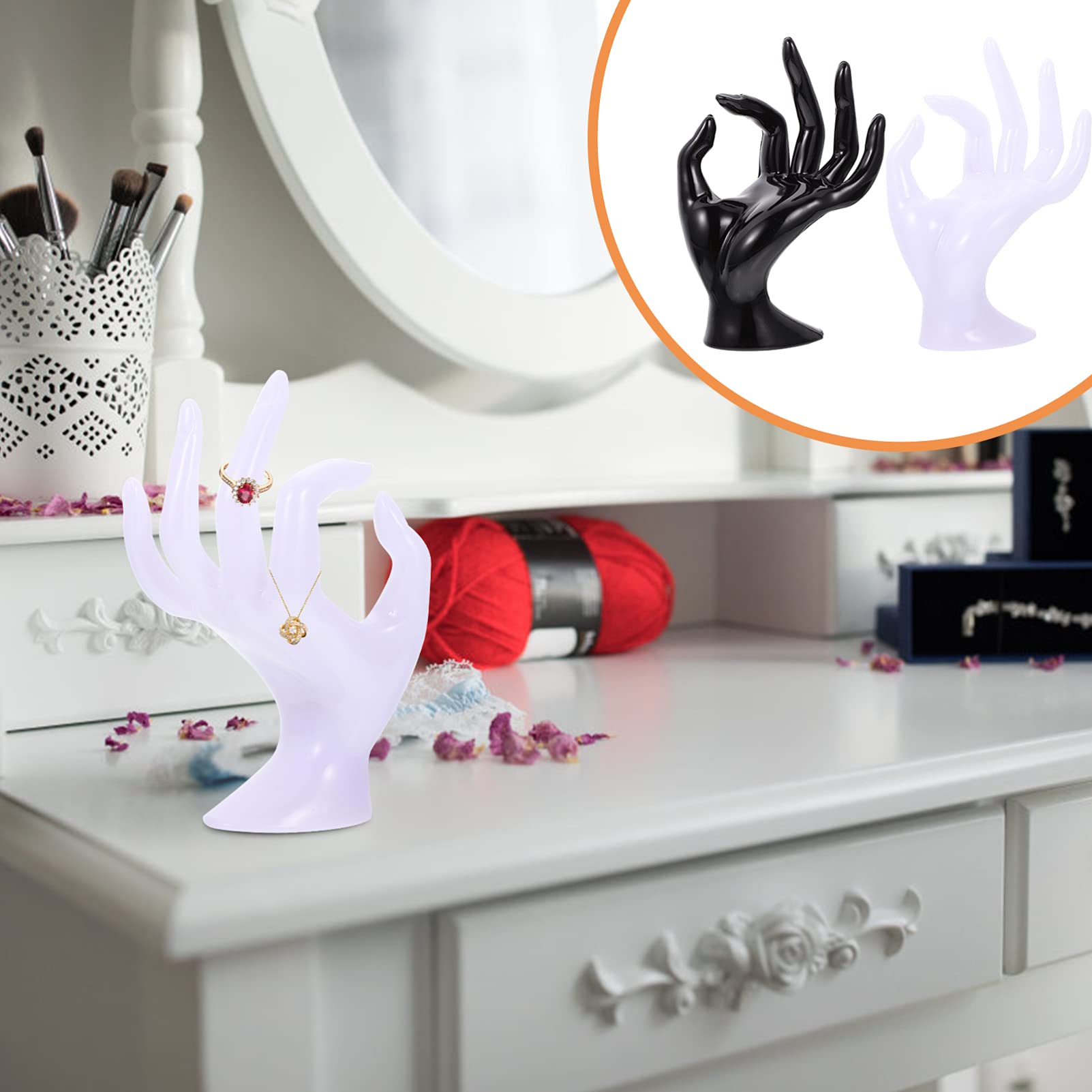 Cabilock 2pcs Gesture Hand Model Display Stands Jewelry Showing Rack Decorative Necklace Holders Plastic Black/white