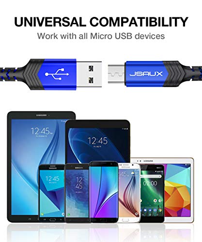 JSAUX Micro USB Cable Android Charger, (2-Pack 6.6FT) Micro USB Android Charger Cable Nylon Braided Cord Compatible with Galaxy S7 S6 J7 Edge Note 5, Kindle. MP3 and More-Blue