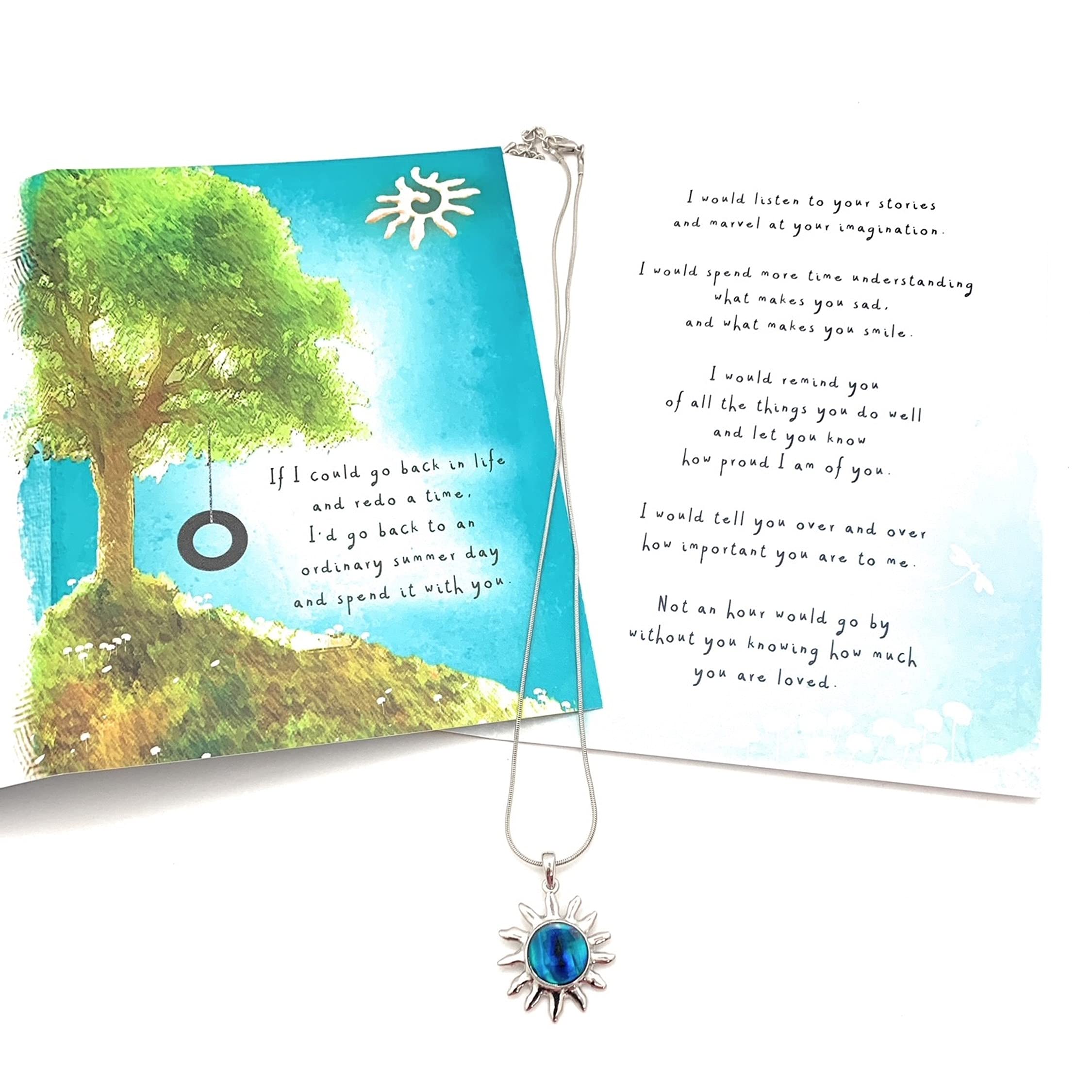 Smiling Wisdom - Sun Heartfelt Ordinary Summer Day Greeting Card and Sun Keepsake Gift Set - Woman, Daughter, Granddaughter, Sister - Blue Green Abalone Sun