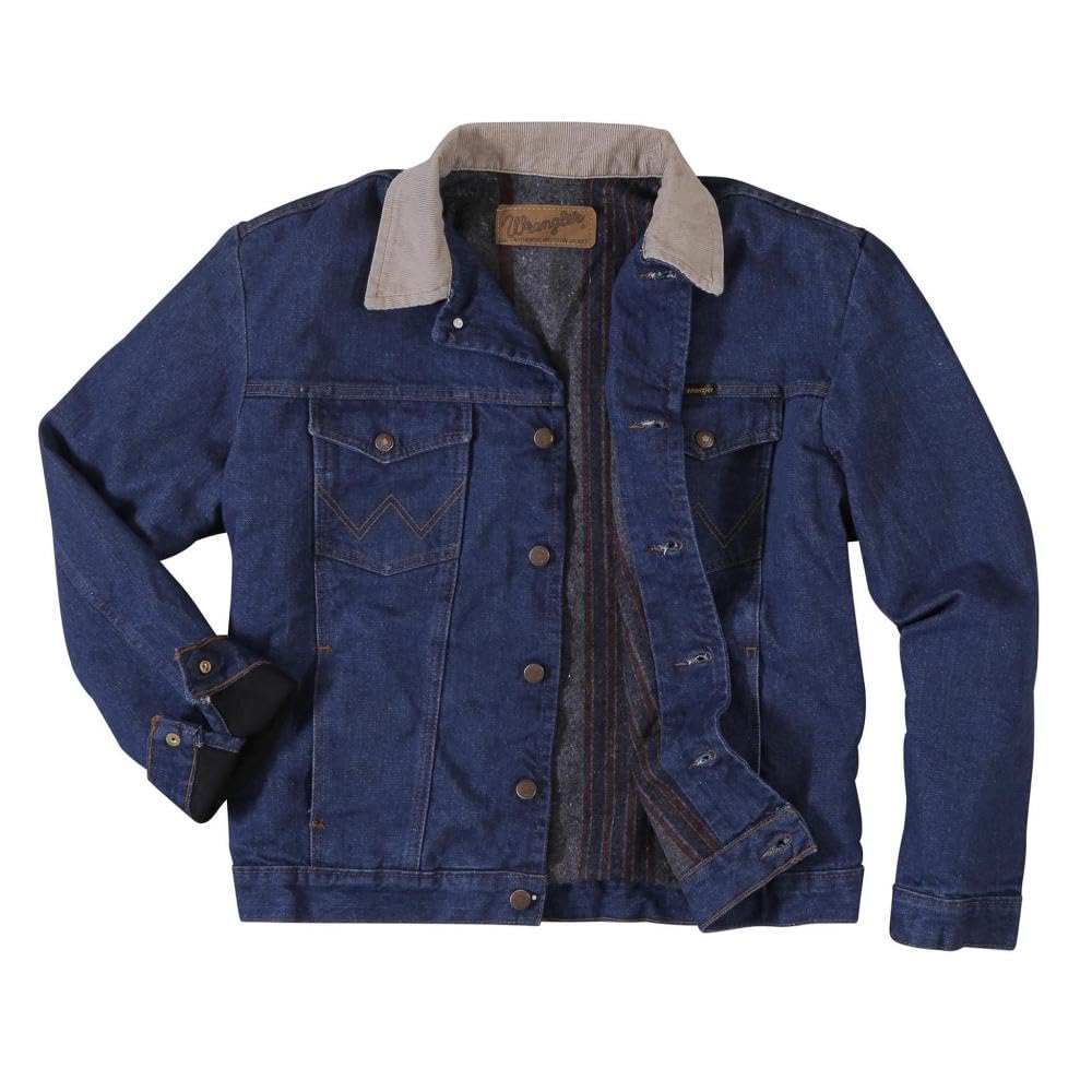 Wrangler mens Western Style Lined denim jackets, Denim/Blanket, 44 US