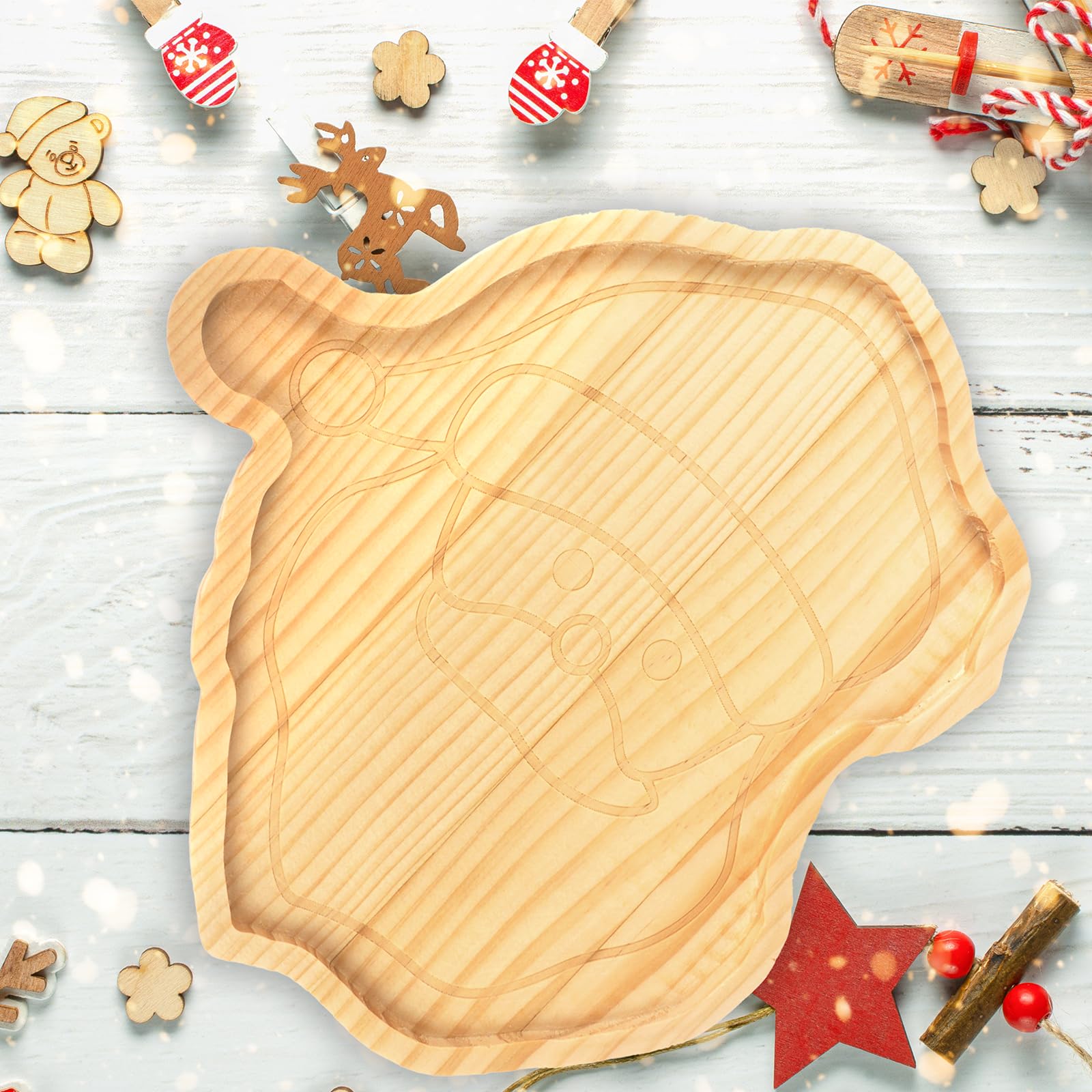 Tkifoda Wooden Charcuterie Board, Christmas Serving Tray, Santa Claus Style, Solid Wood Construction