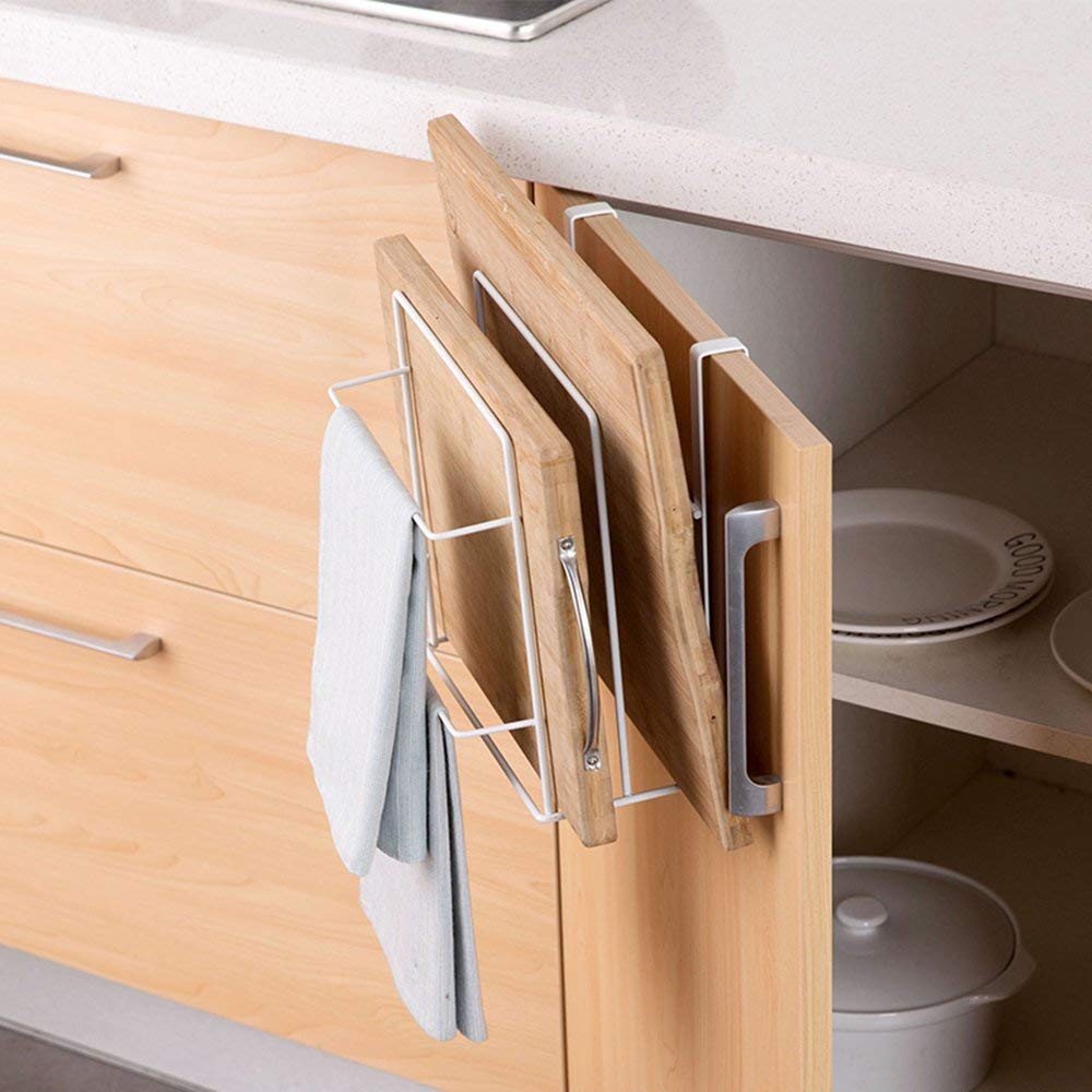 Multifunctional Over Door Storage Rack Two-layer Steel Hanging Cabinet Door Organizer Trays Under Cabinet Door Organizer Rack Holders Cupboard Hanging Storage Shelf Kitchen Cabinet Door Hook Holder