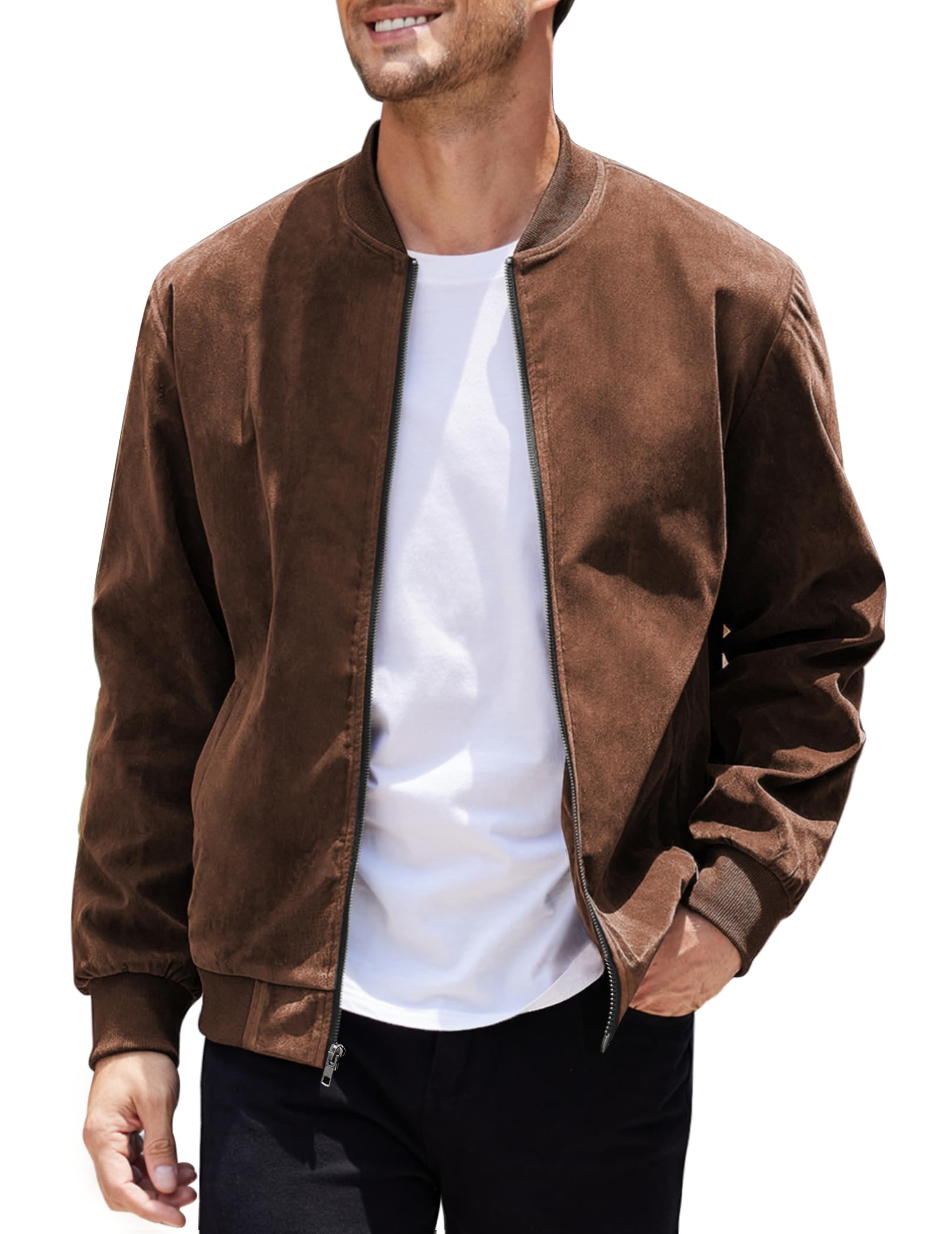 COOFANDY Men's Varsity Baseball Jacket Causal Slim Fit Suede Leather Bomber Jackets