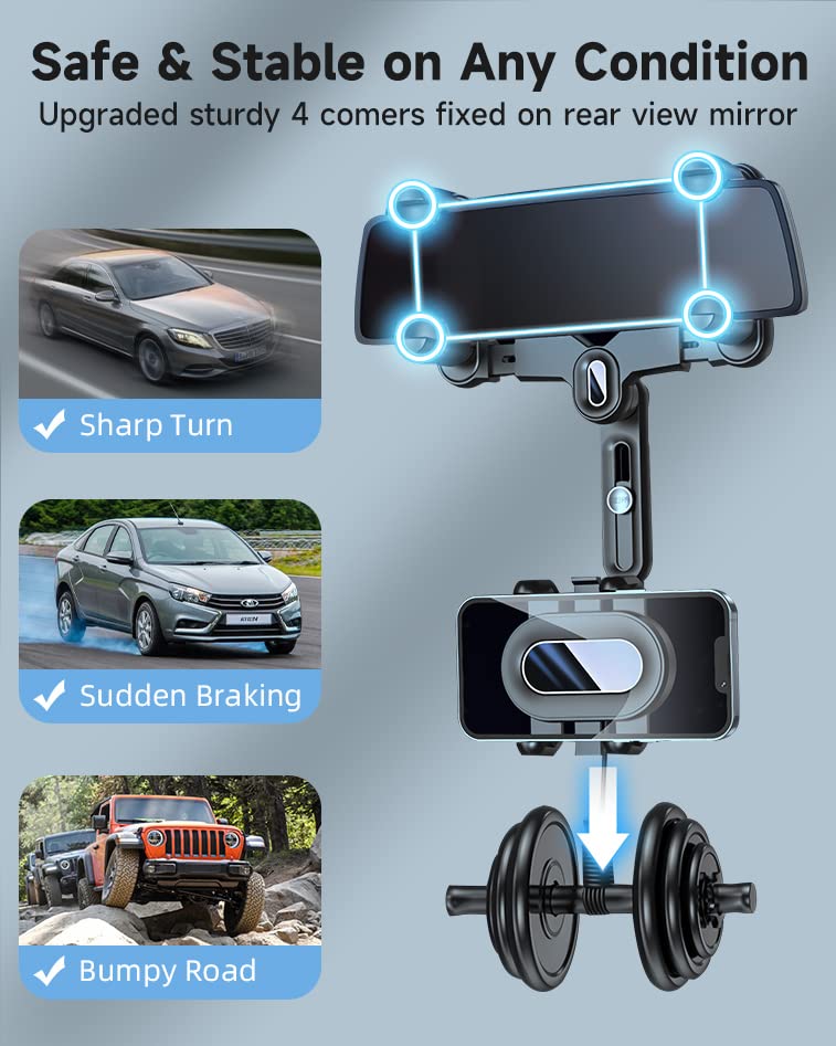 2in1 Phone Mount for Car Rearview Mirror & Air Vent, Super clamping force, Universal 360° Rotatable and Retractable Phone Holder Adjustable Multifunctional for Most Mobile Phones & Cradle Air Vent.