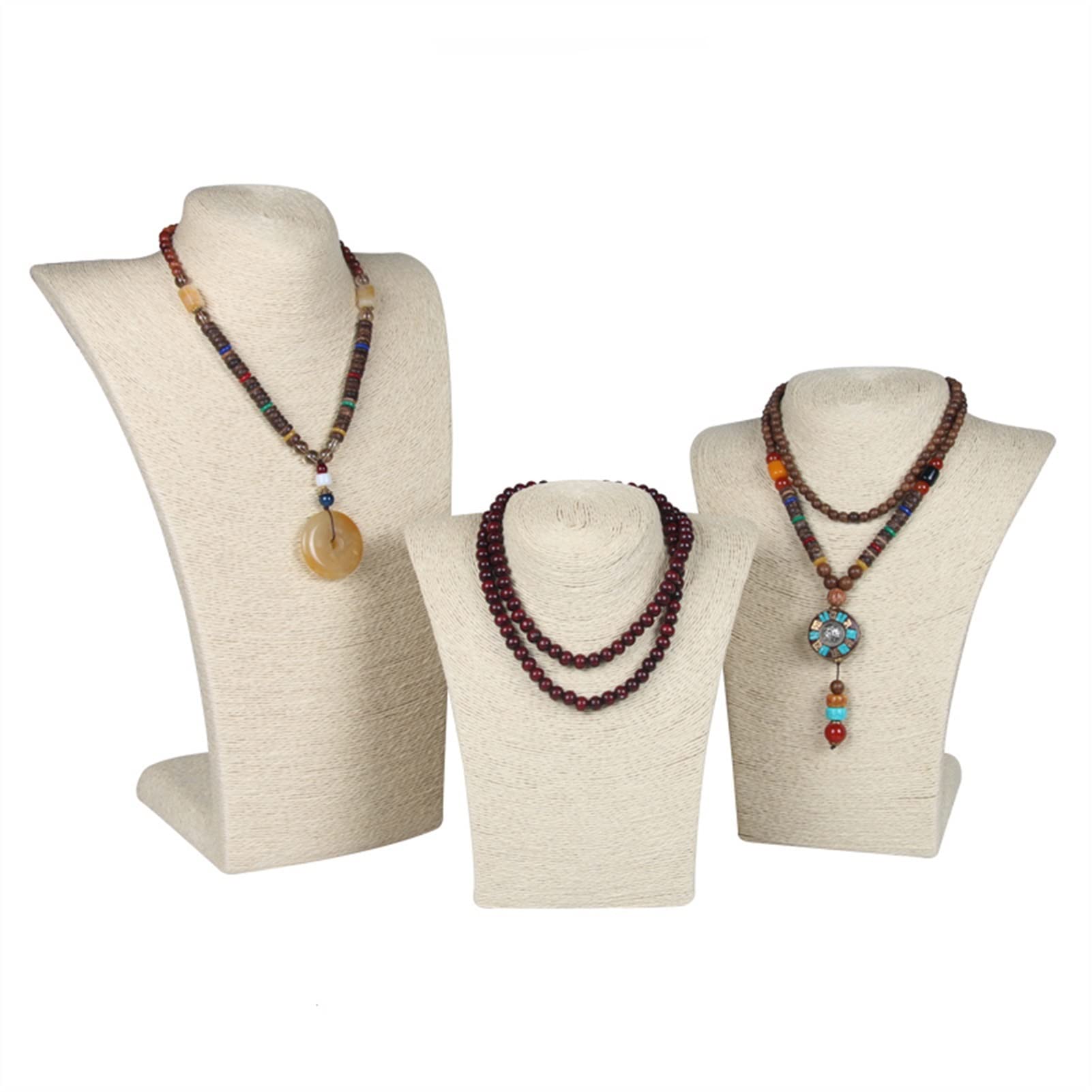 GRFIT Jewelry Rack Jewelry Display Stand Model Bust Show Exhibitor Rope Jewelry Display Necklace Pendants Mannequin Jewellery Stand Organizer Jewelry Stand Holder (Color : Beige, Size : 3PCS-Set)