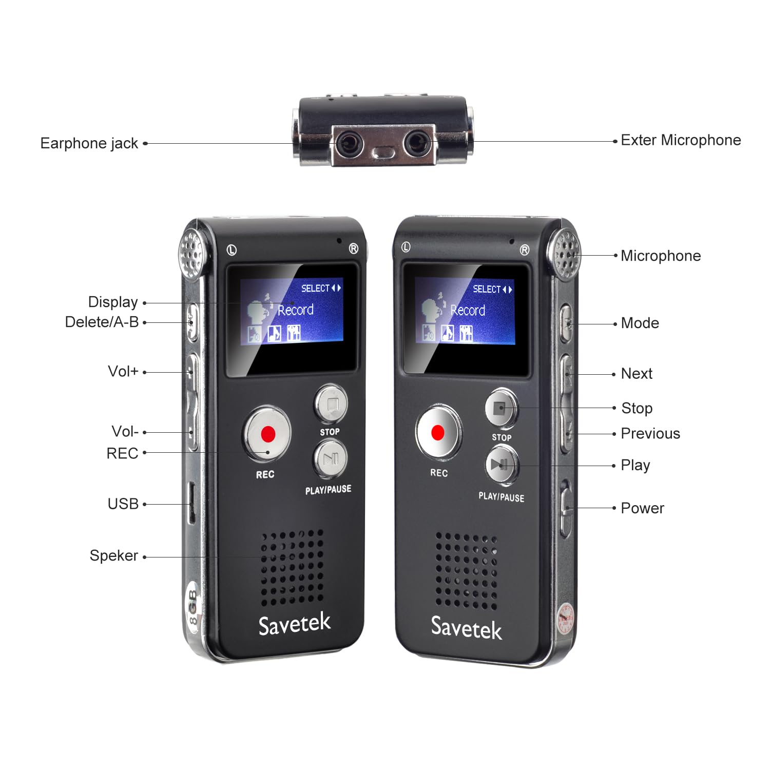 8GB Digital Voice Recorder Voice Activated Recorder for Lectures Audio EVP Recorder Mini Portable Tape Dictaphone with Playback Mp3 Player