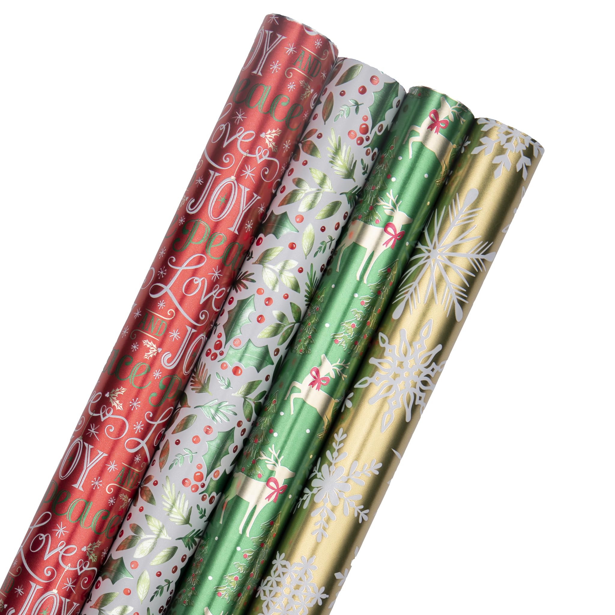 JAMPaper Assorted Gift Wrap - Christmas Wrapping Paper - 100 Sq Ft Total - Holographic Christmas Set - 4 Rolls/Pack