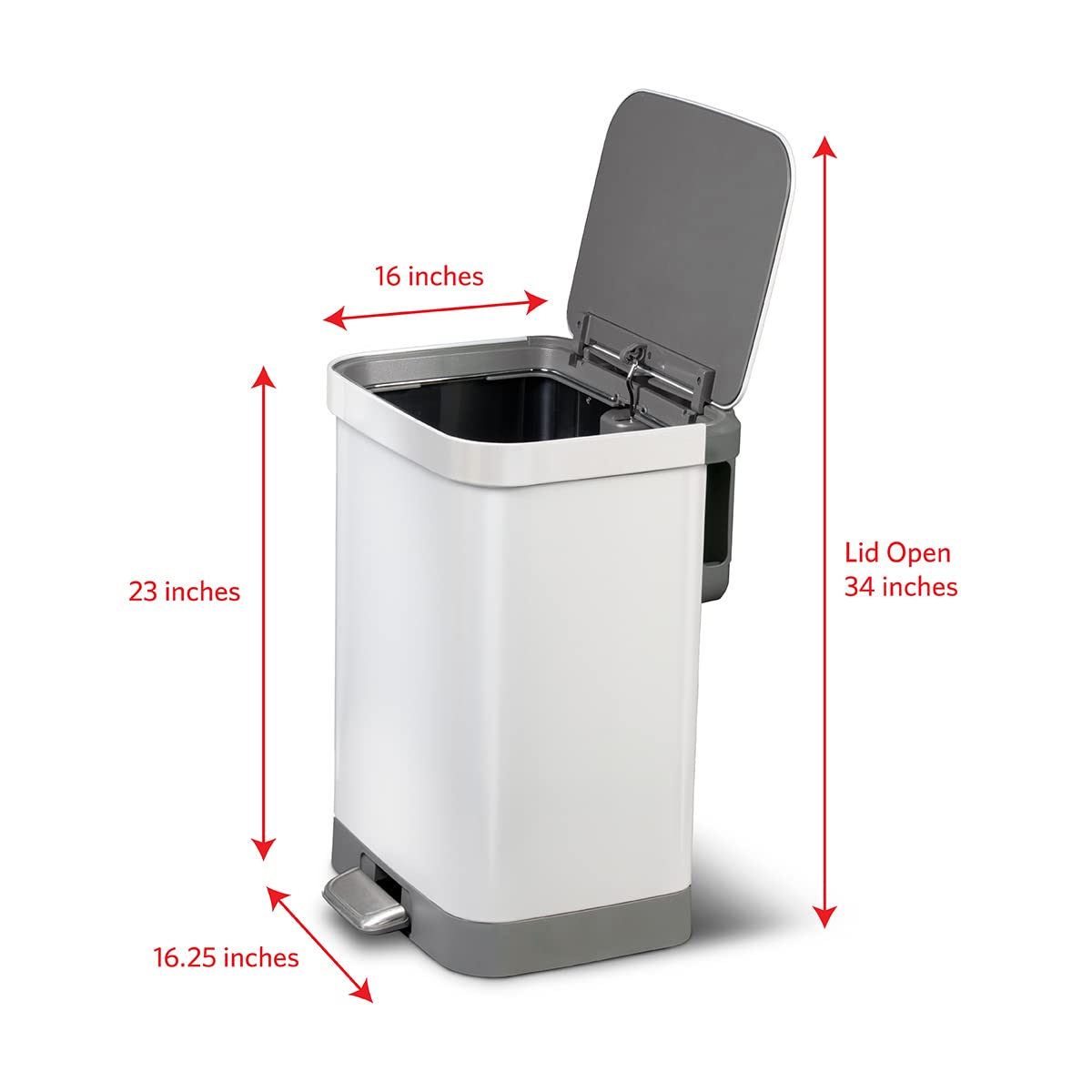 Glad Stainless Steel Step Trash Can with Clorox Odor Protection | Large Metal Kitchen Garbage Bin with Soft Close Lid, Foot Pedal and Waste Bag Roll Holder, 13 Gallon, White